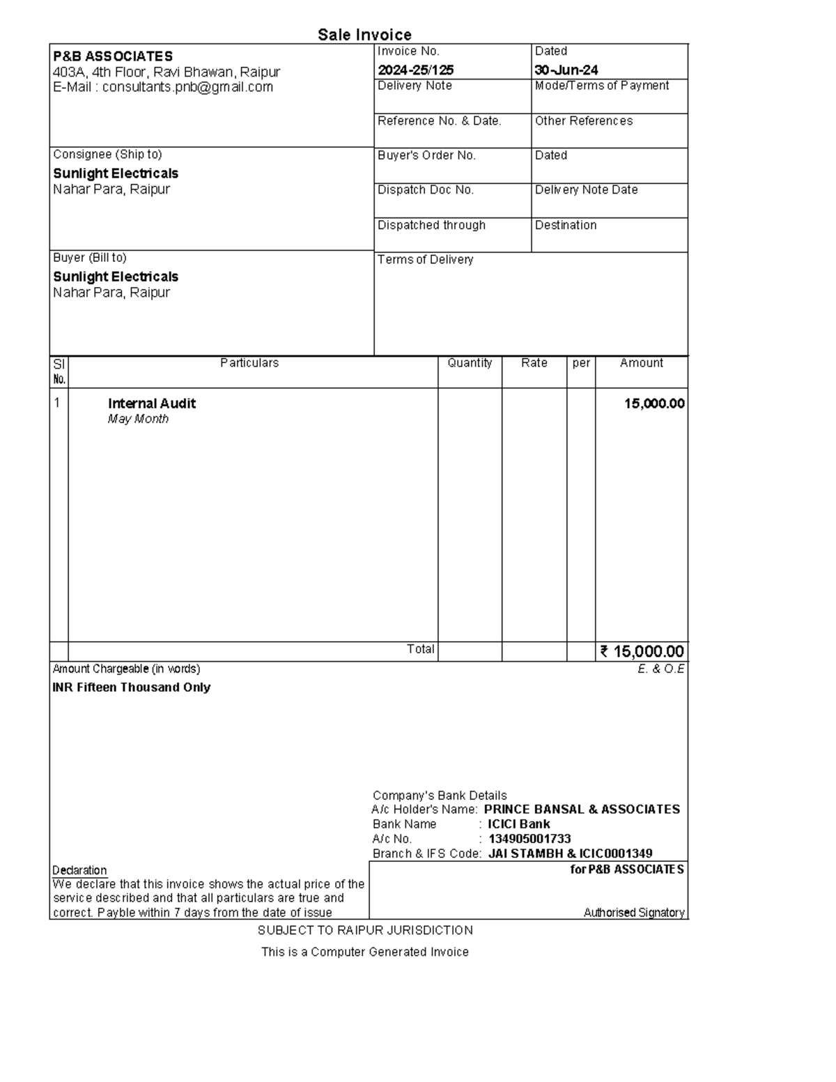 Invoice of May month - abc - Sale Invoice P&B ASSOCIATES 403A, 4th ...