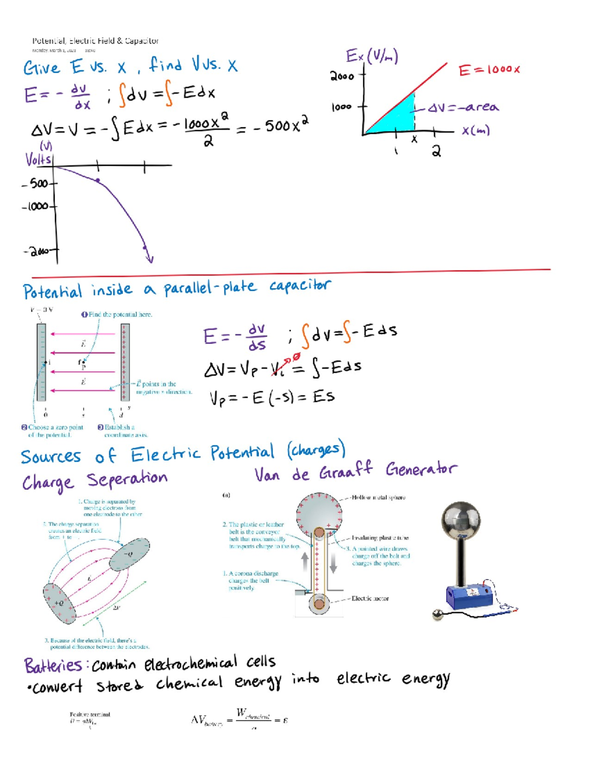 Potential, Electric Field & Capacitor - PHYS-196 - Studocu
