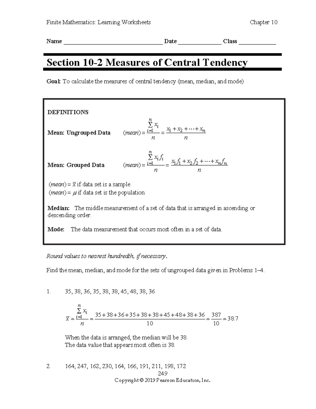 10.2 answers-1 - Measures of Central Tendency practice answers - 249 ...