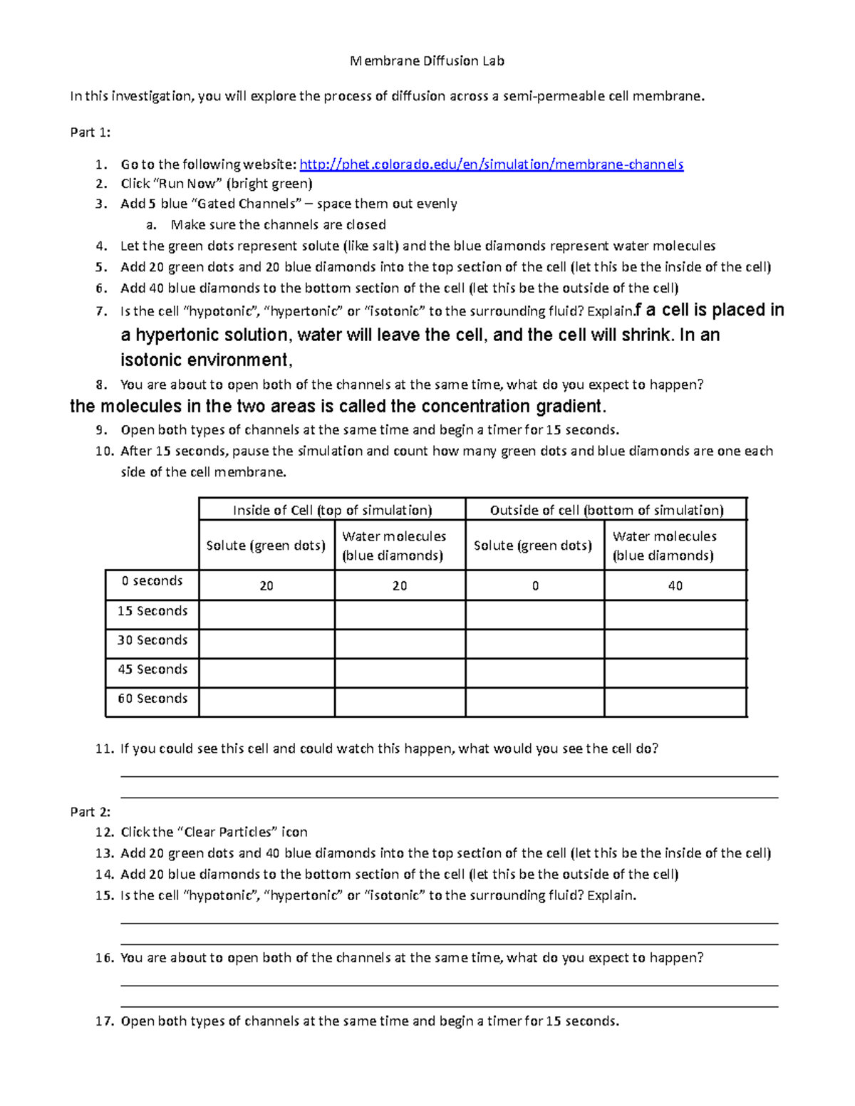 Cornell's Virtual Membrane Diffusion Lab - Membrane Diffusion Lab In ...