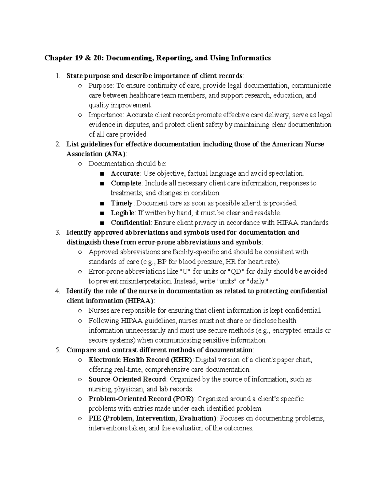 Competency 5 chapter 8,19&20 - Chapter 19 & 20: Documenting, Reporting, and Using Informatics ...