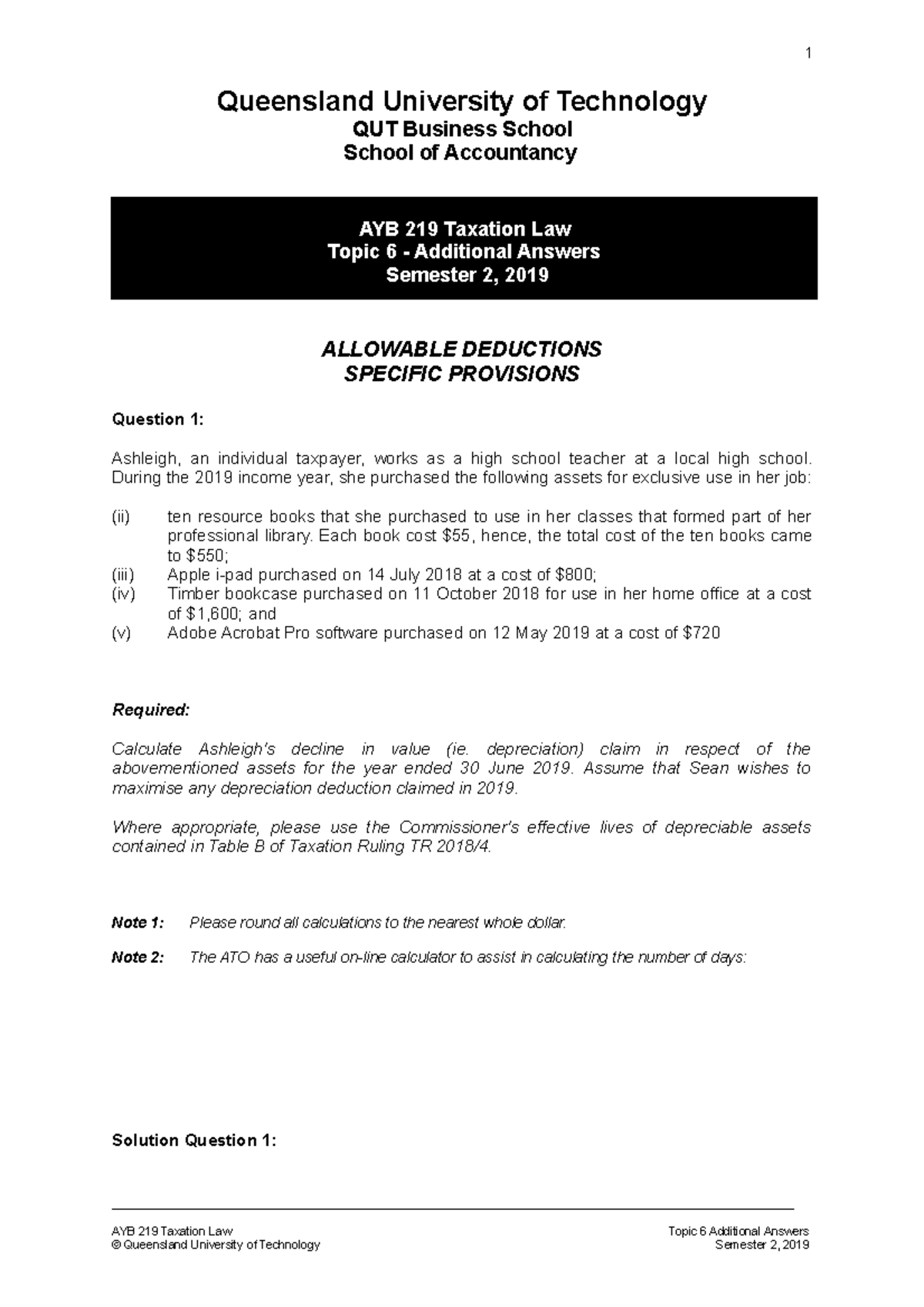 Topic 6 Answers - Additional Questions - Queensland University of ...