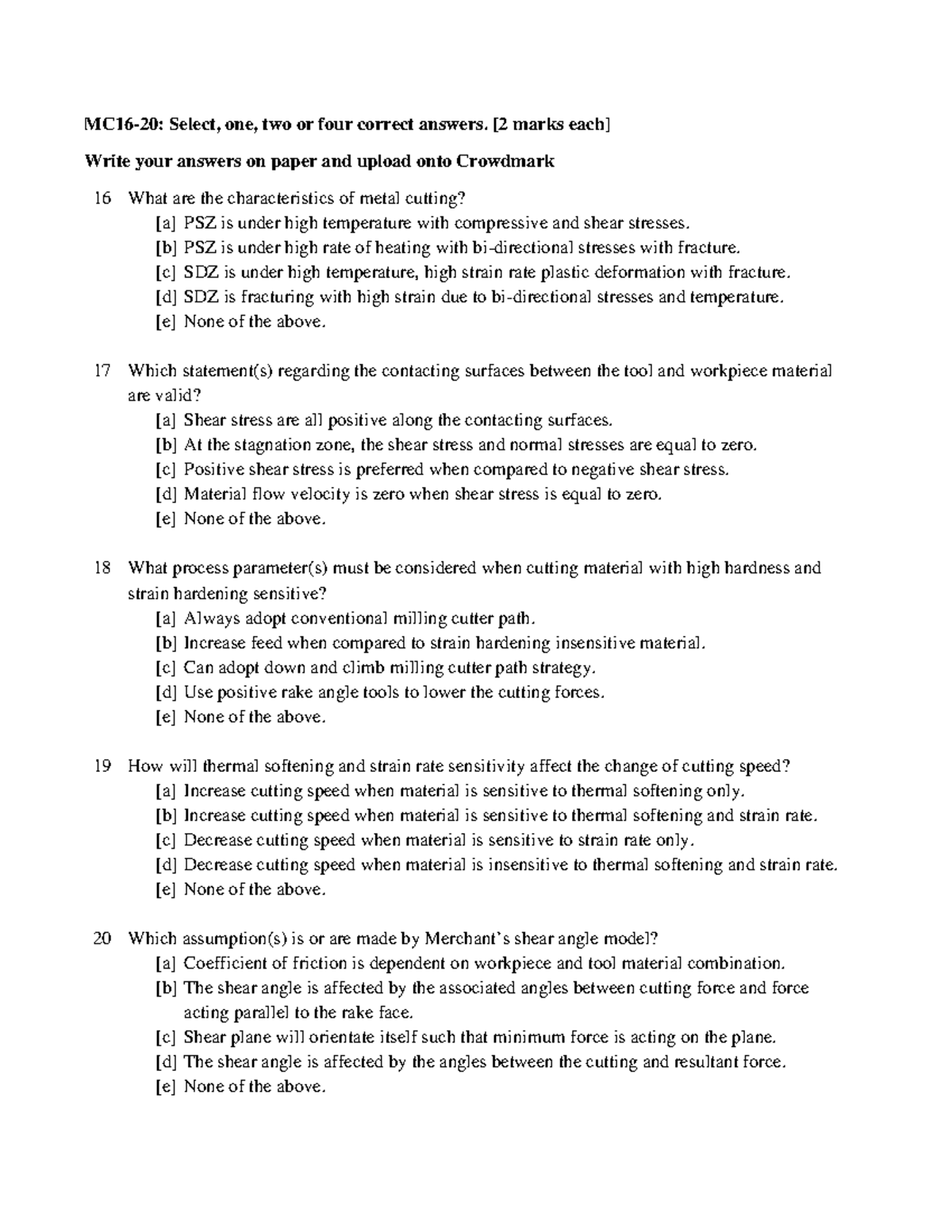 2020 practice exam - MC16-20: Select, one, two or four correct answers ...