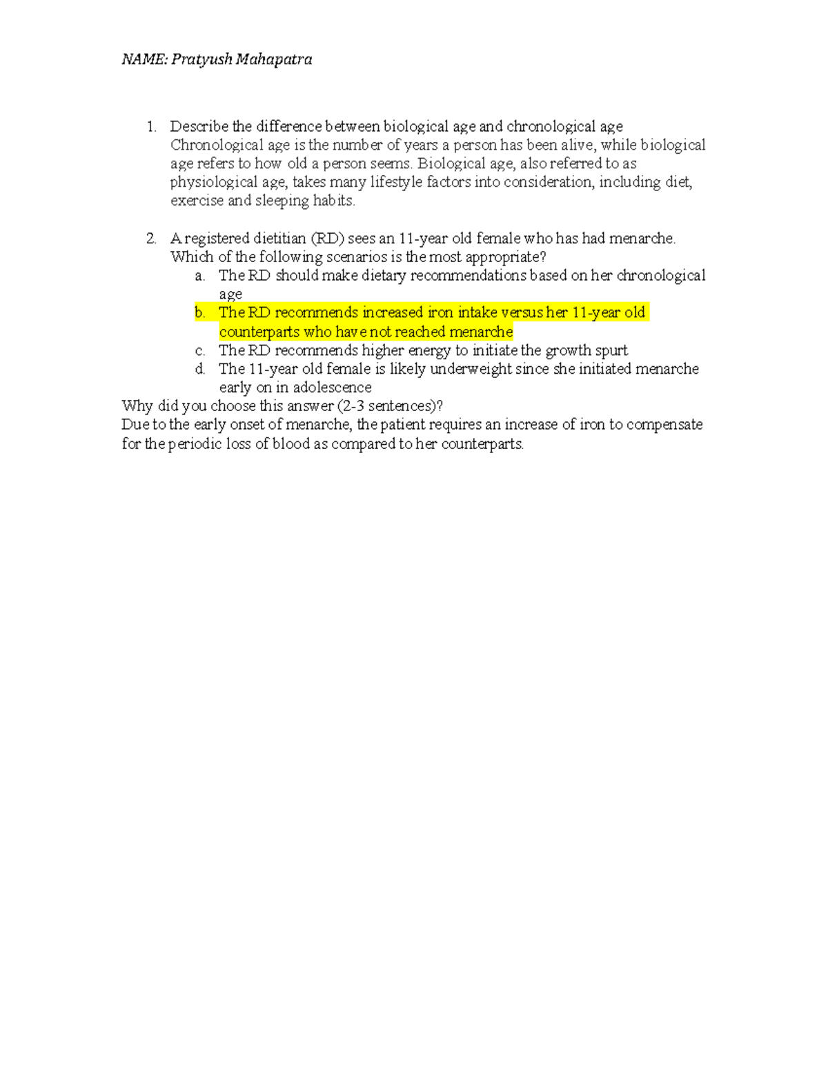 Bio vs Chron age - public health essay assignment - NAME: Pratyush ...