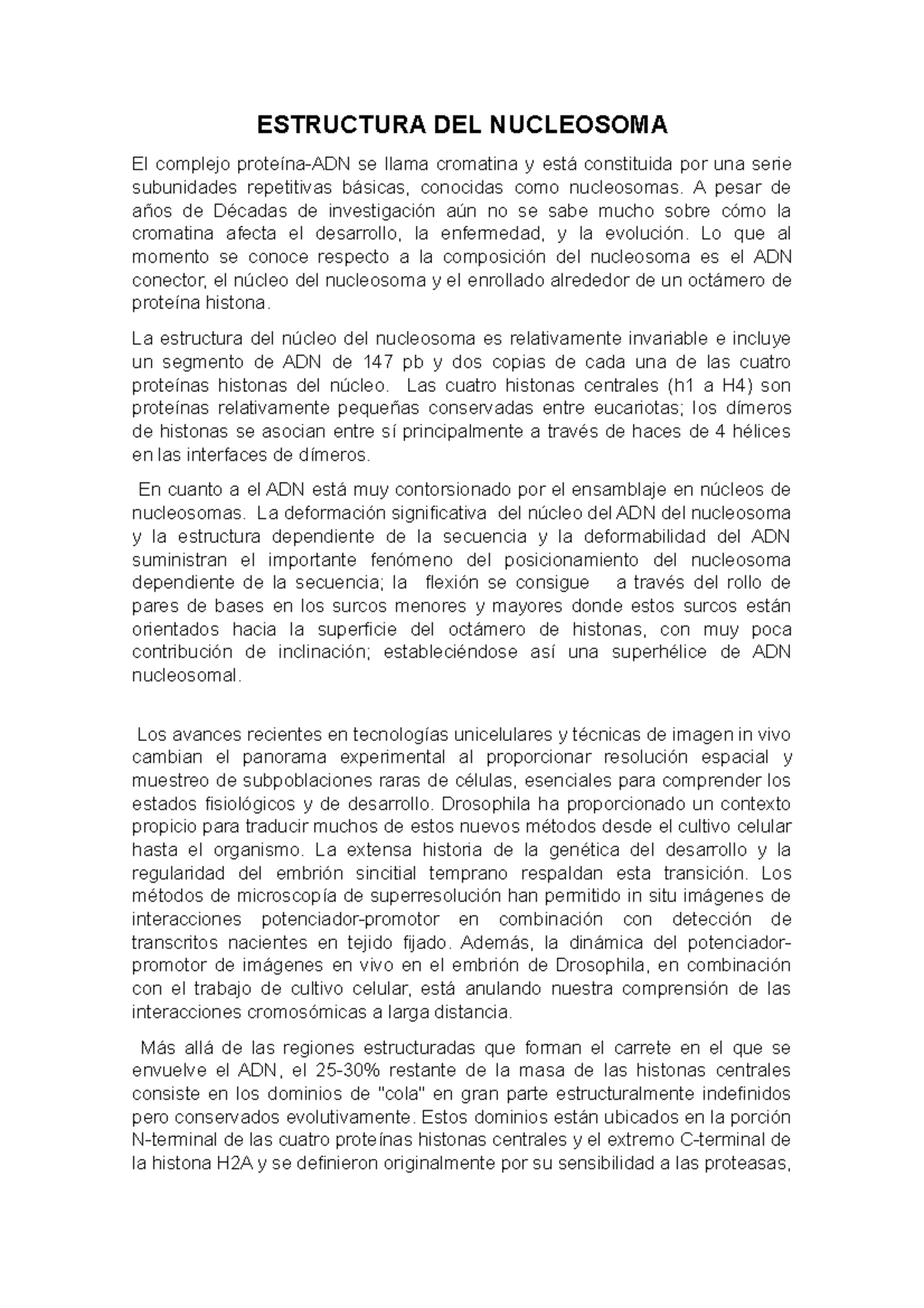 Estructura del nucleosoma - ESTRUCTURA DEL NUCLEOSOMA El complejo ...