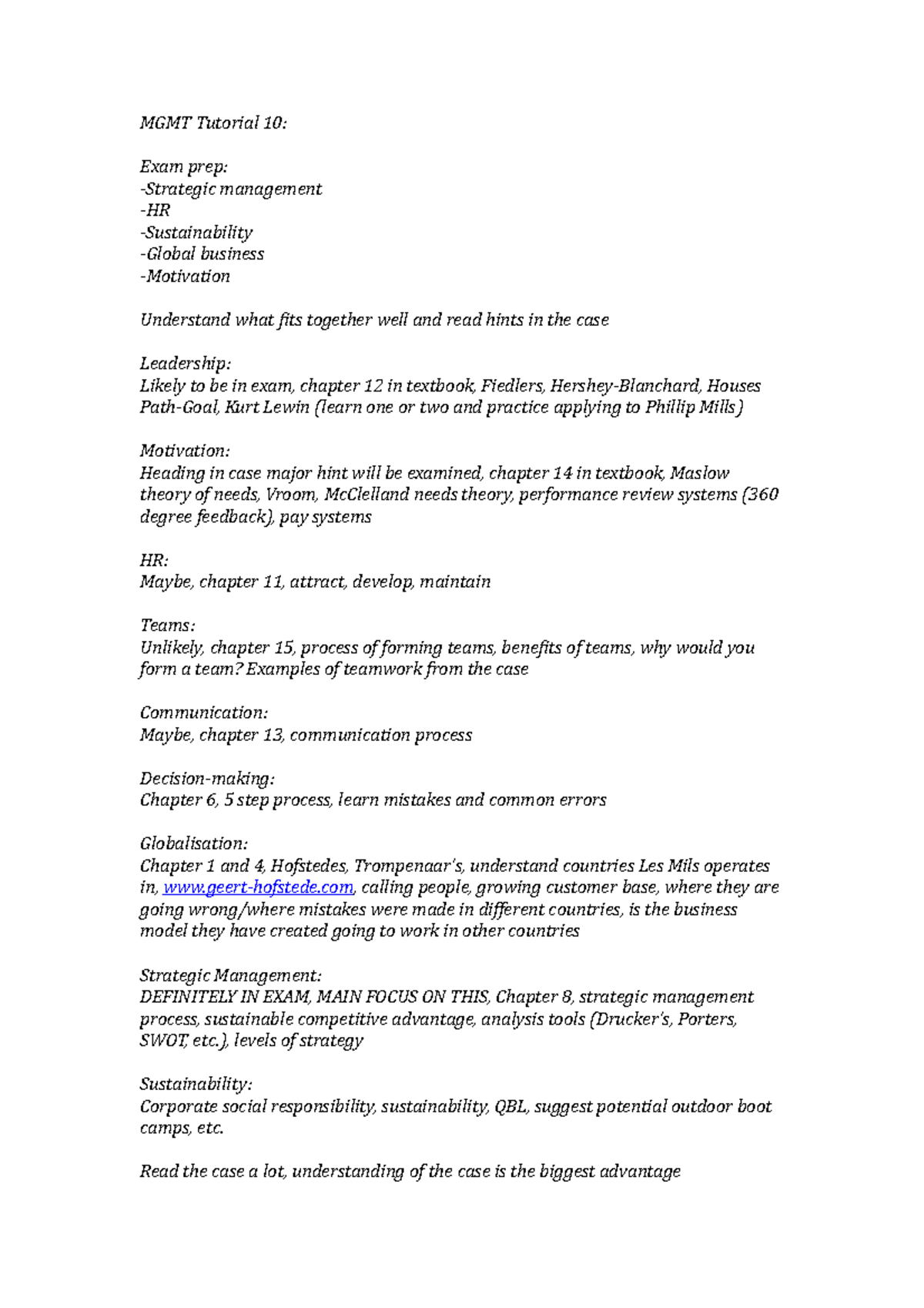 MGMT Tutorial 10 - MGMT Tutorial 10: Exam prep: -Strategic management ...