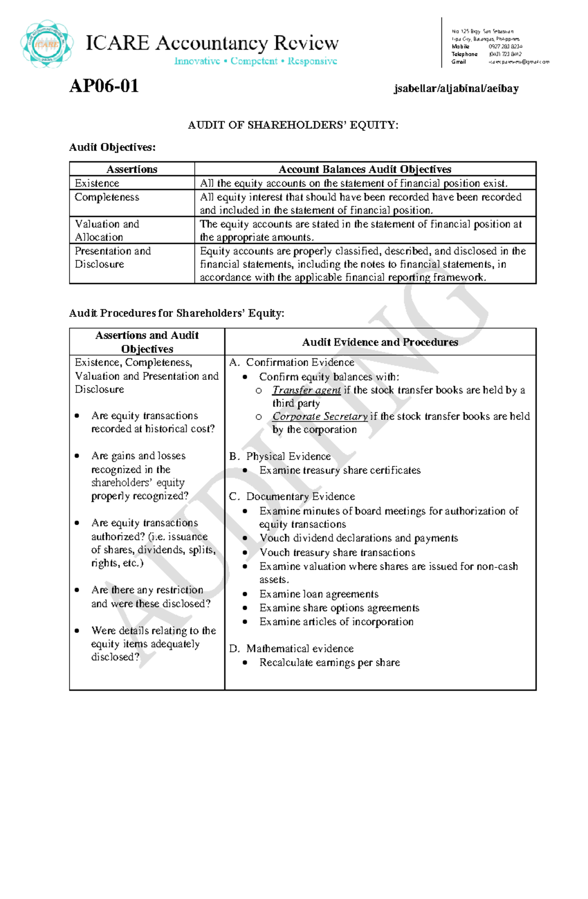 2838 - icare materials - AP06-01 jsabellar/aljabinal/aeibay No. 125 ...
