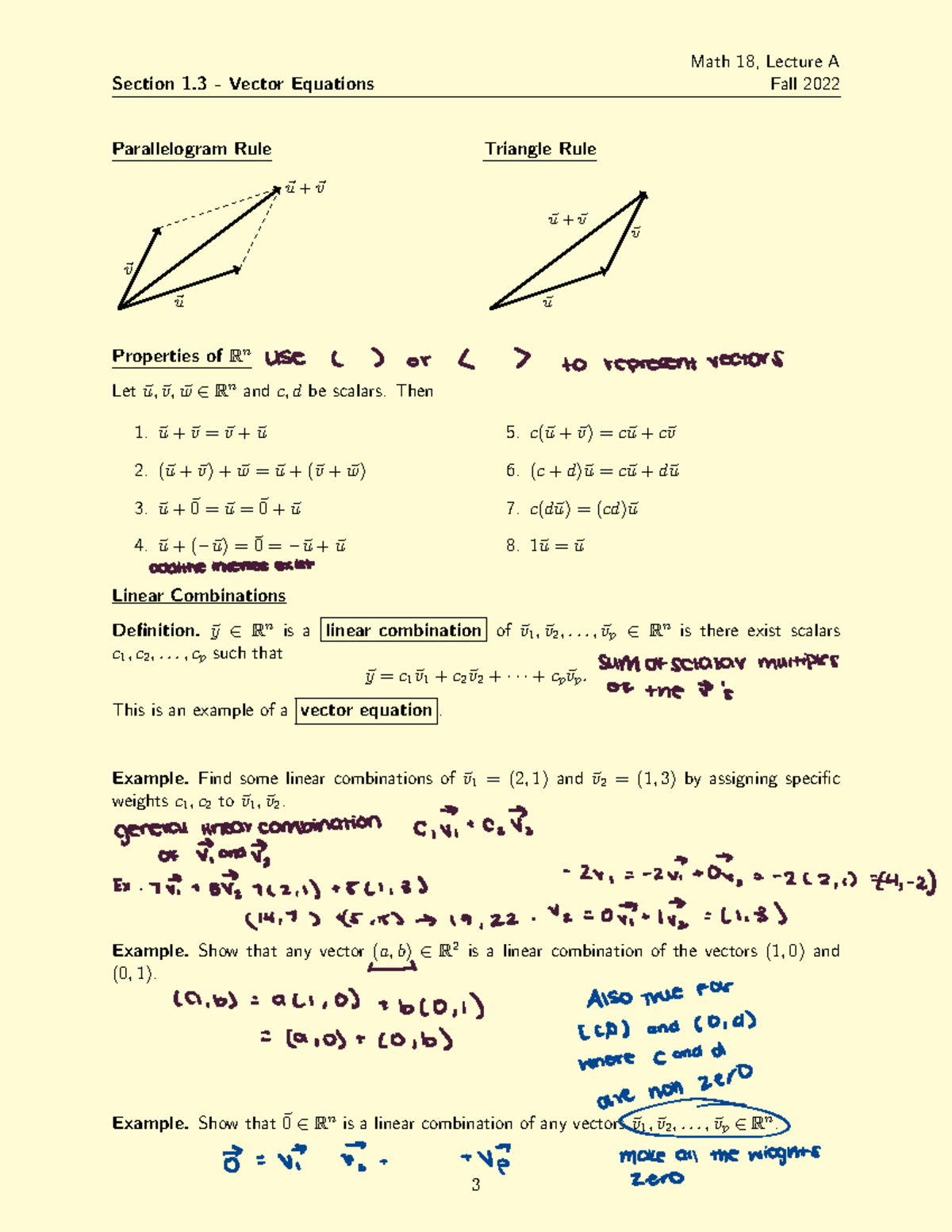 Math 18 Lecture Notes - Section 1 - Vector Equations Fall 2022 ...