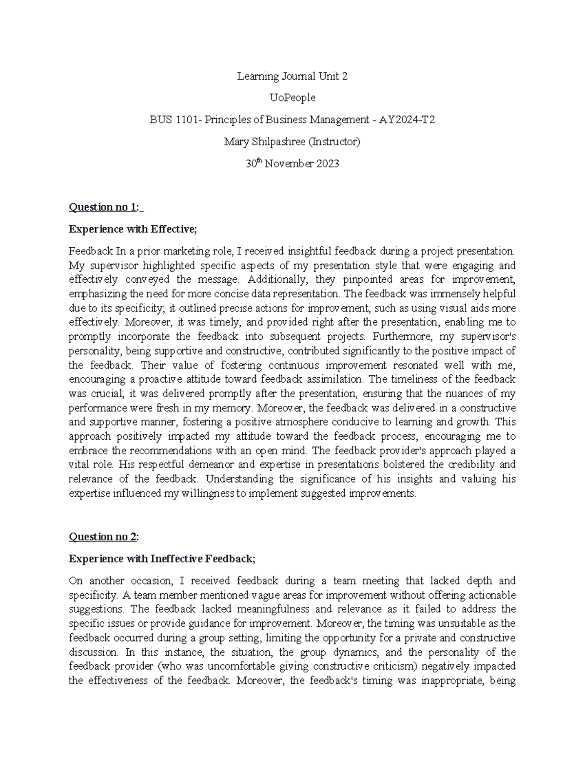 BUS 1101 Learning Journal Unit 2 - Learning Journal Unit 2 UoPeople BUS ...
