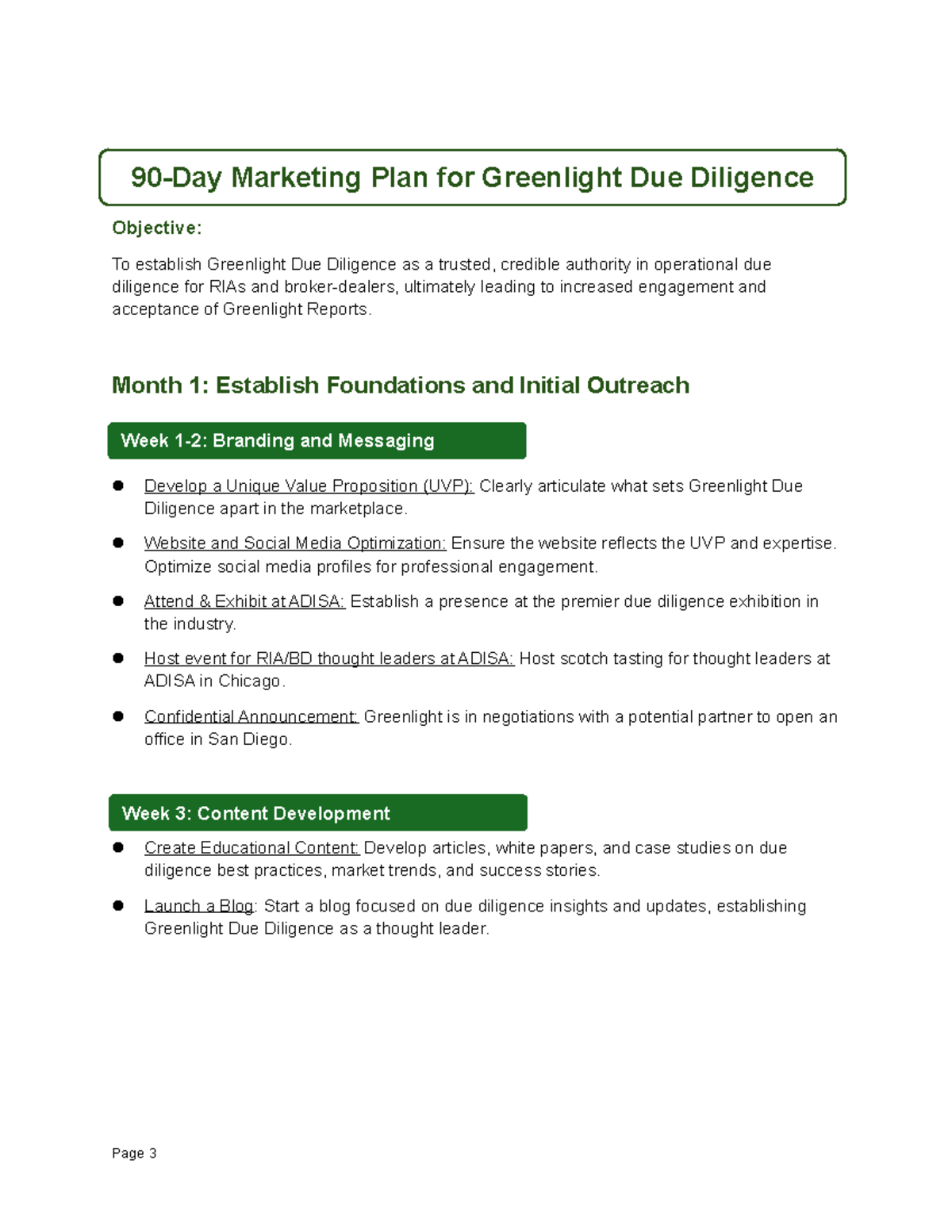 Revised 90 days Marketing Plan for GDD - Objective: To establish ...