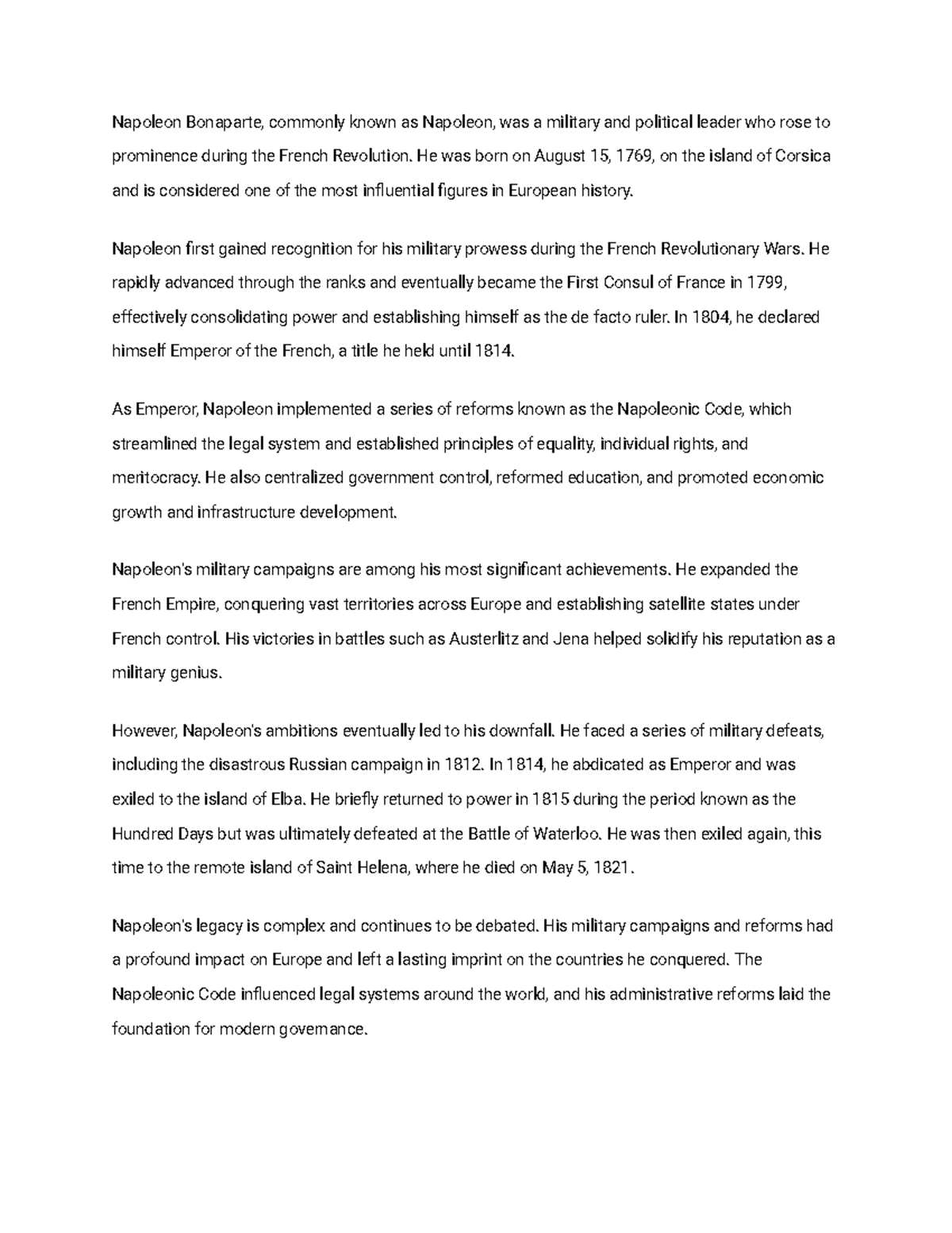 Napoleon - He was born on August 15, 1769, on the island of Corsica and ...