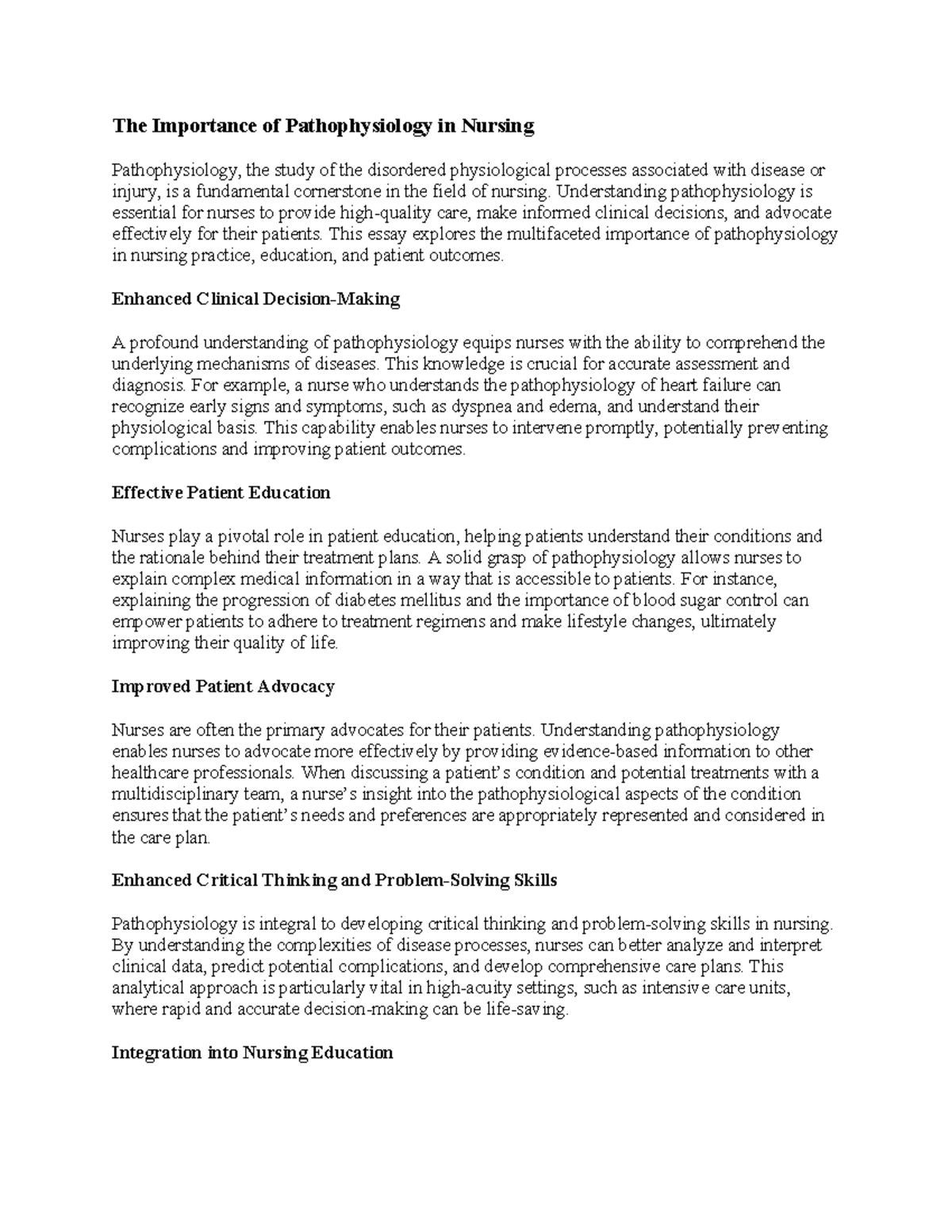 The Importance of Pathophysiology in Nursing - The Importance of ...
