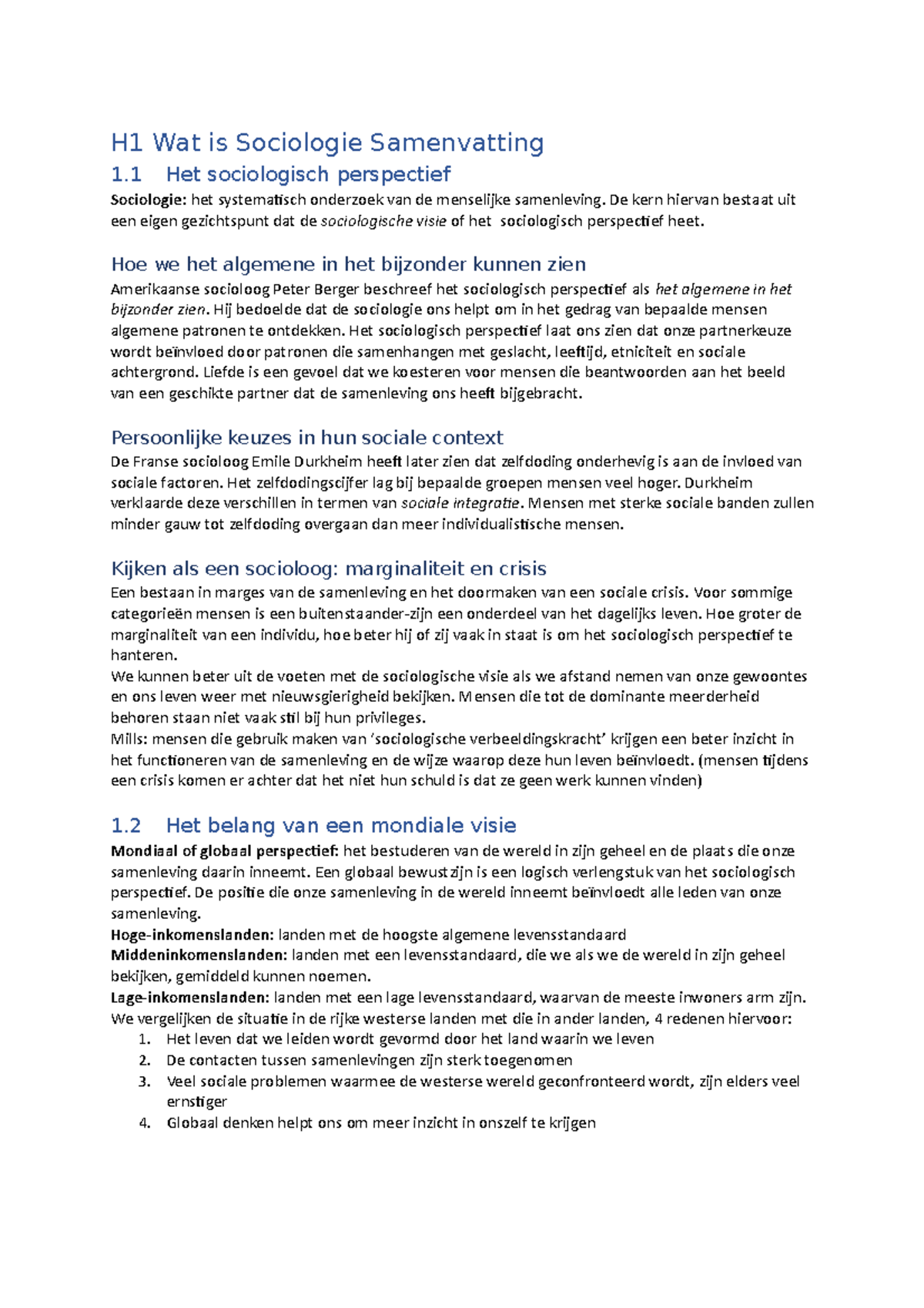 Samenvatting Sociologie - H1 Wat is Sociologie Samenvatting 1 Het ...