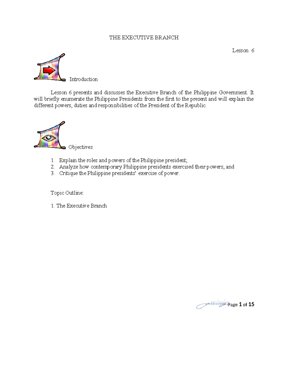 Lesson-6-PPG-Executive-Branch 2 - THE EXECUTIVE BRANCH Lesson 6 ...