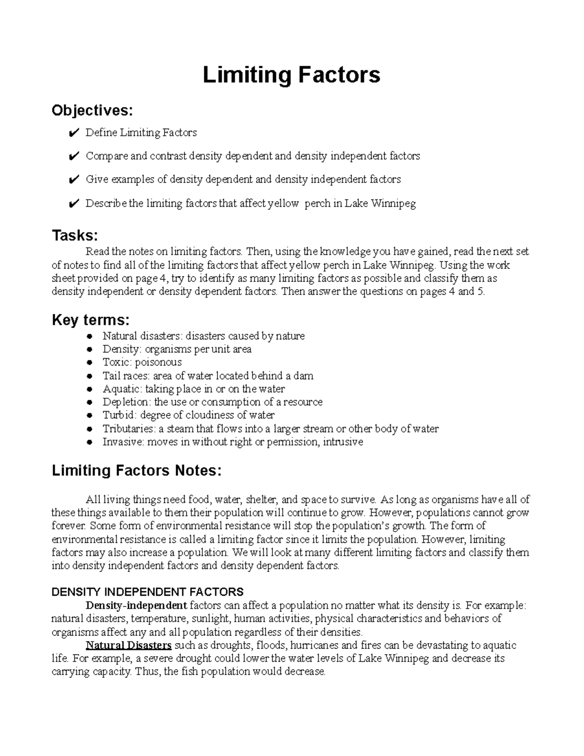 Copy of Limiting Factors Activity - Limiting Factors Objectives: Define ...