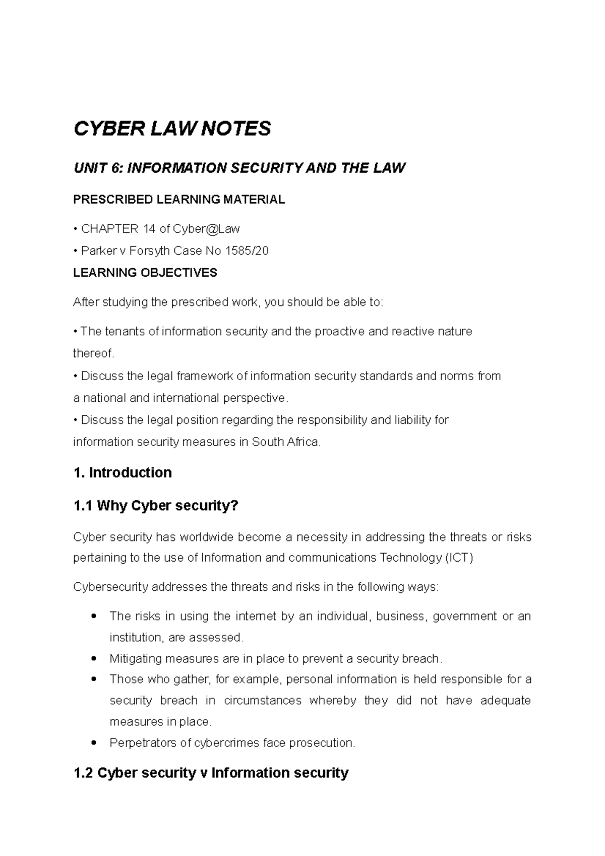 Cyber LAW Notes UNIT 6 - CYBER LAW NOTES UNIT 6: INFORMATION SECURITY ...