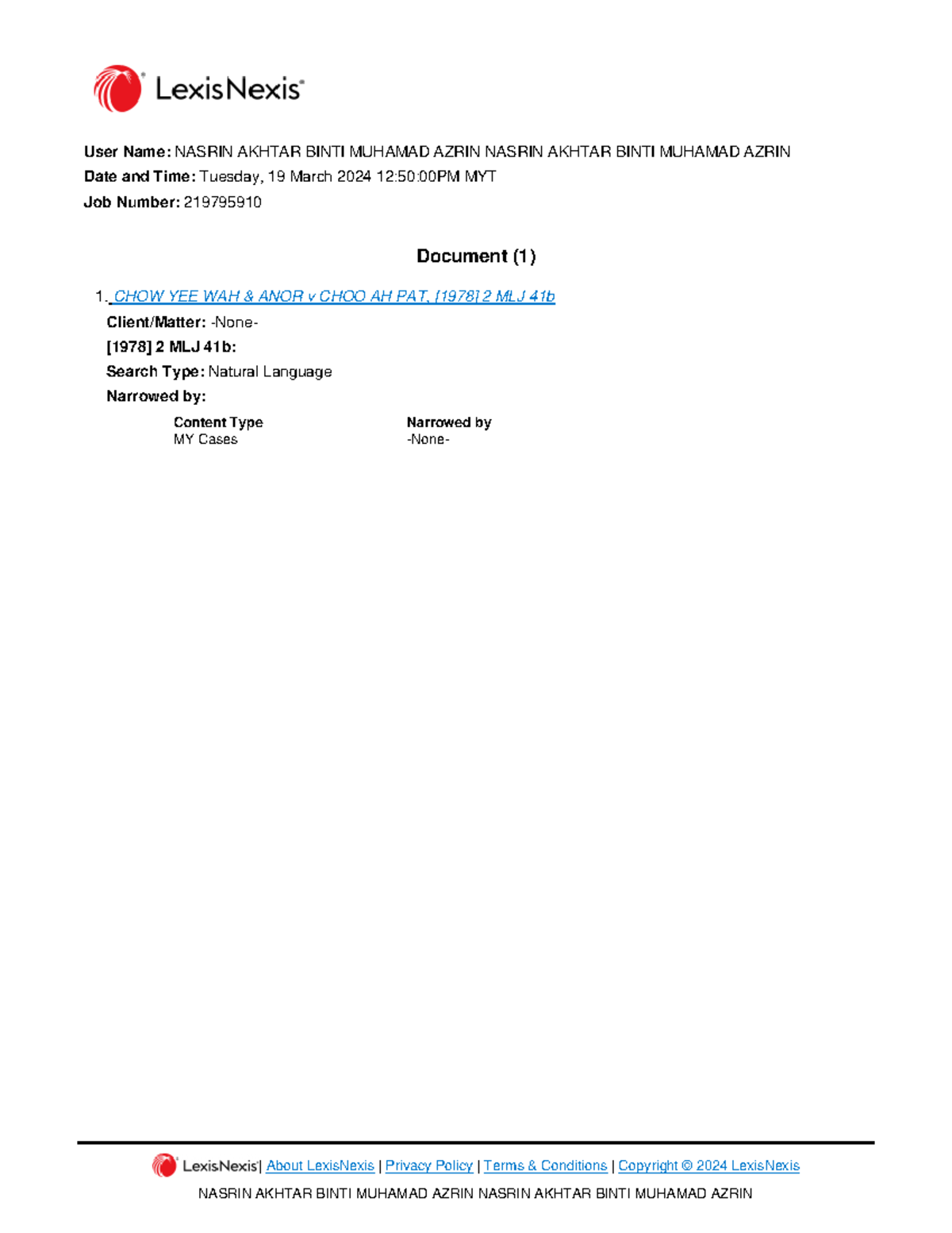 CHOW YEE WAH & ANOR v CHOO AH PAT, [1978] 2 MLJ 41b - | About ...