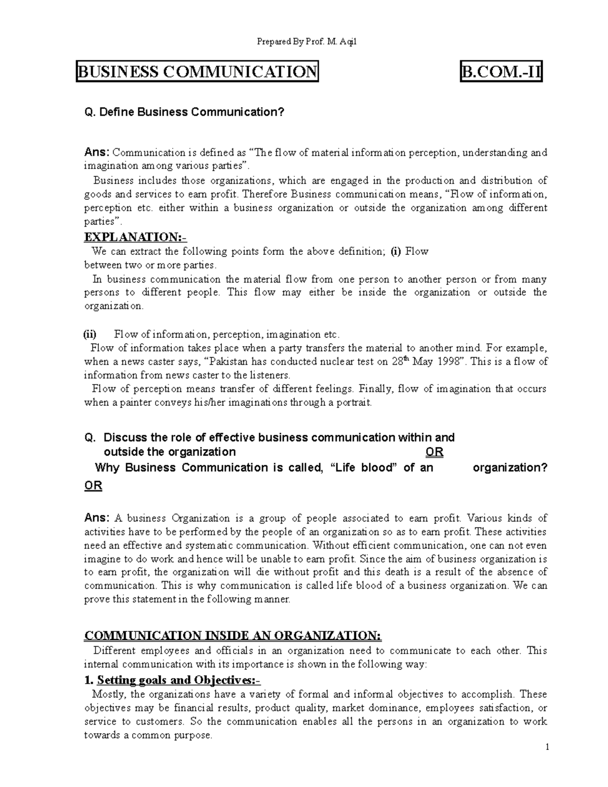 Business-Communication - BUSINESS COMMUNICATION B.-II Q. Define ...