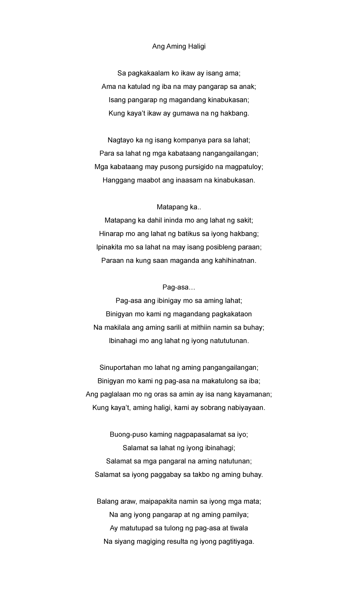 Ang Aming Haligi - This is in the language of Filipino and it explains ...