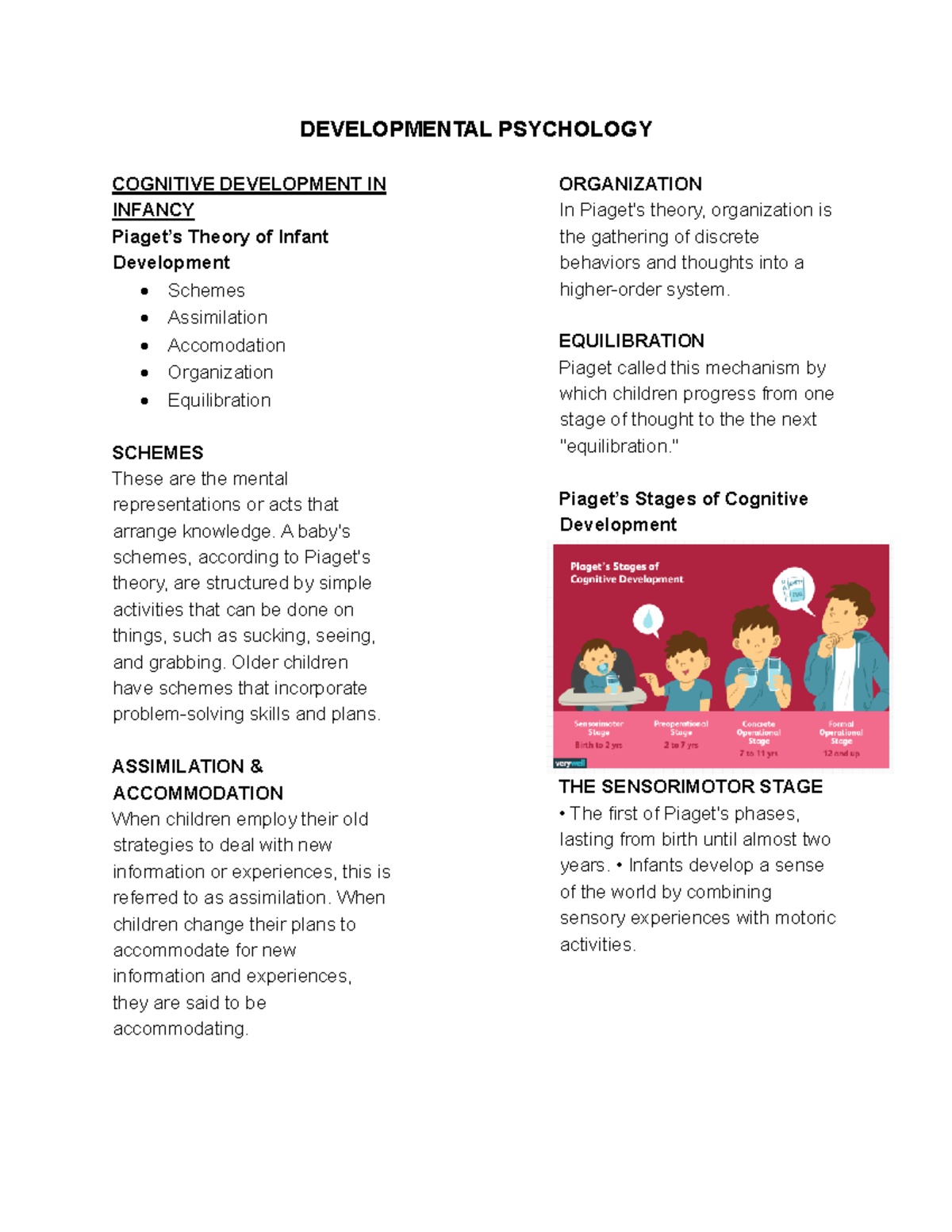 Devpsych-reviewer - reviewer - DEVELOPMENTAL PSYCHOLOGY COGNITIVE DEVELOPMENT IN INFANCY Piaget ...