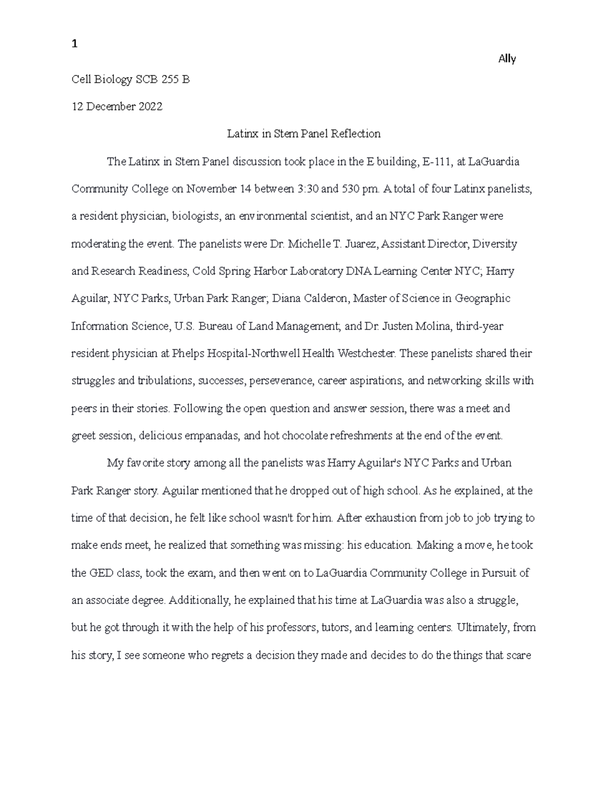 Latin x in STEM reflection Essay - 1 Ally Cell Biology SCB 255 B 12 ...