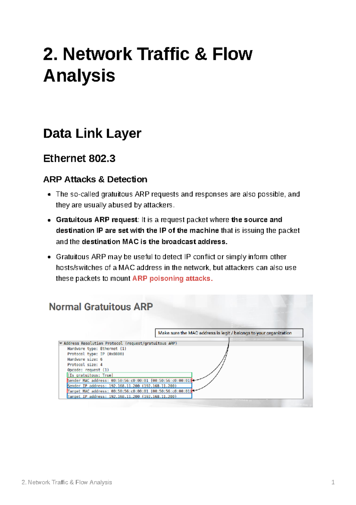 Network - 2. Network Traffic & Flow Analysis Data Link Layer Ethernet 802. ARP Attacks & - Studocu