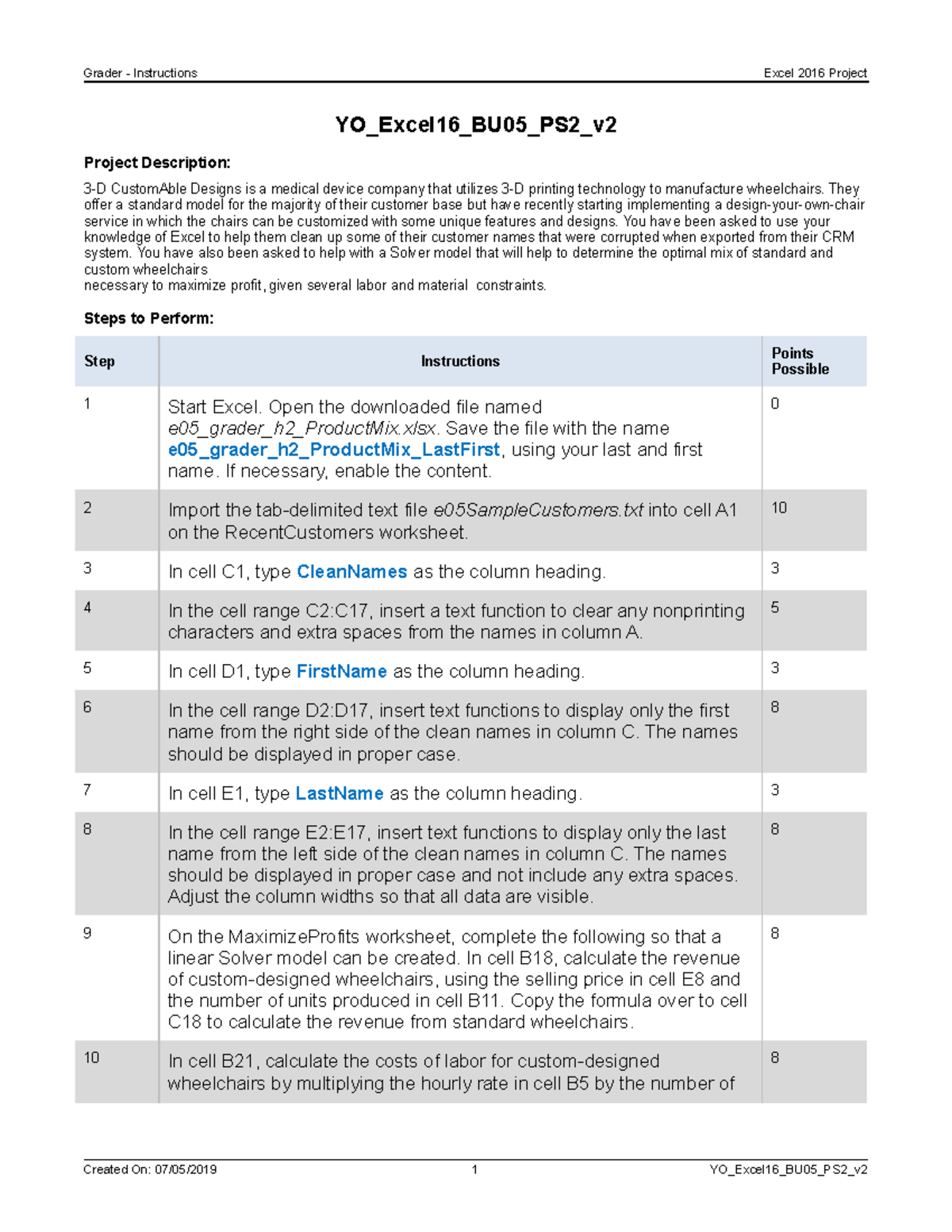 YOExcel 16BU05PS2v2 Instructions - Grader - Instructions Excel 2016 Project YO_Excel16_BU05_PS2 ...