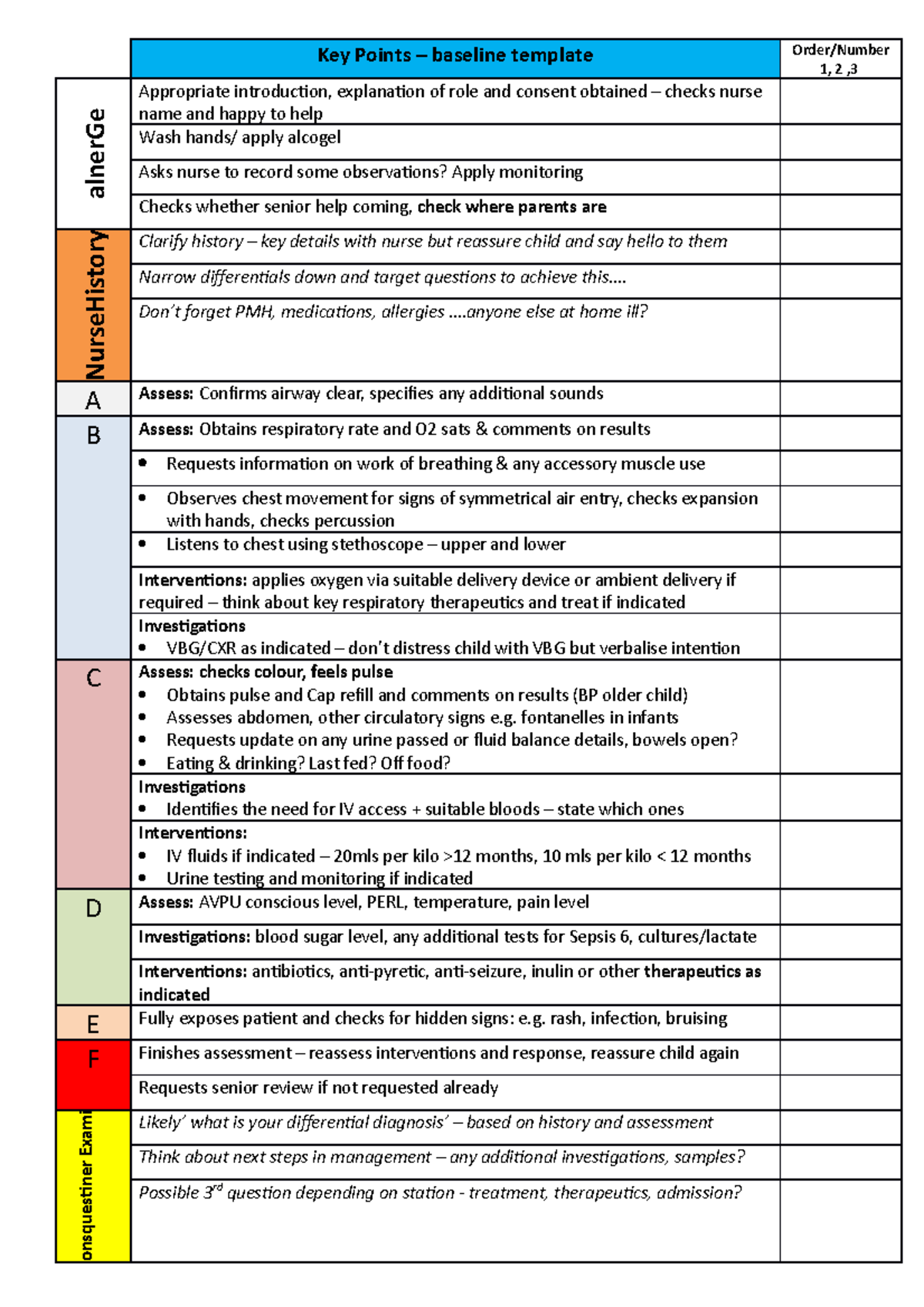 Year 4 revision Initial assessment paeds checklist Abcde 2022 baseline ...