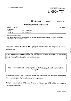 MNM1503 - Unisa - Introduction to Marketing - Studocu