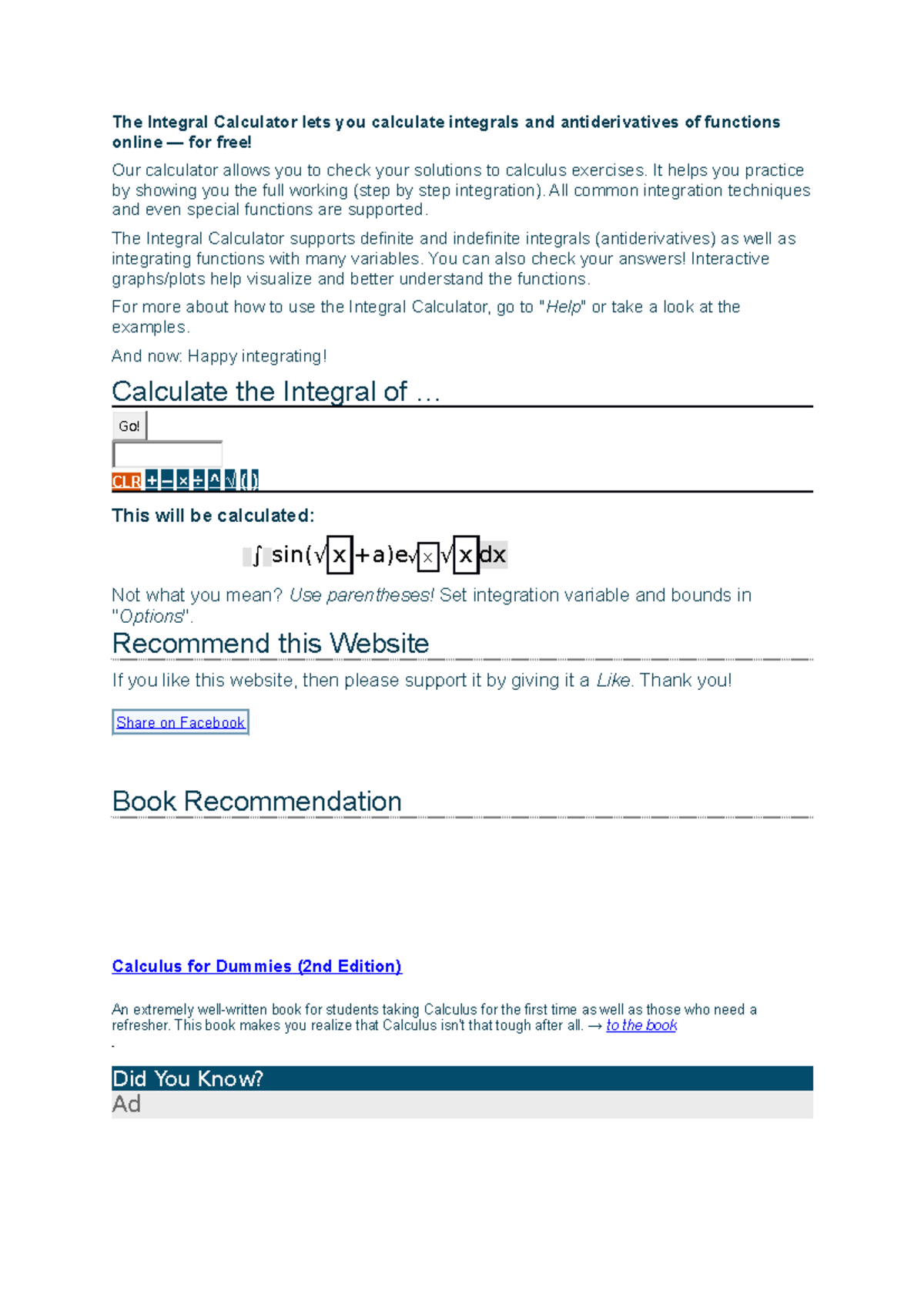 Math 138 notes - Summary Calculus 2 For Honours Math - The Integral ...