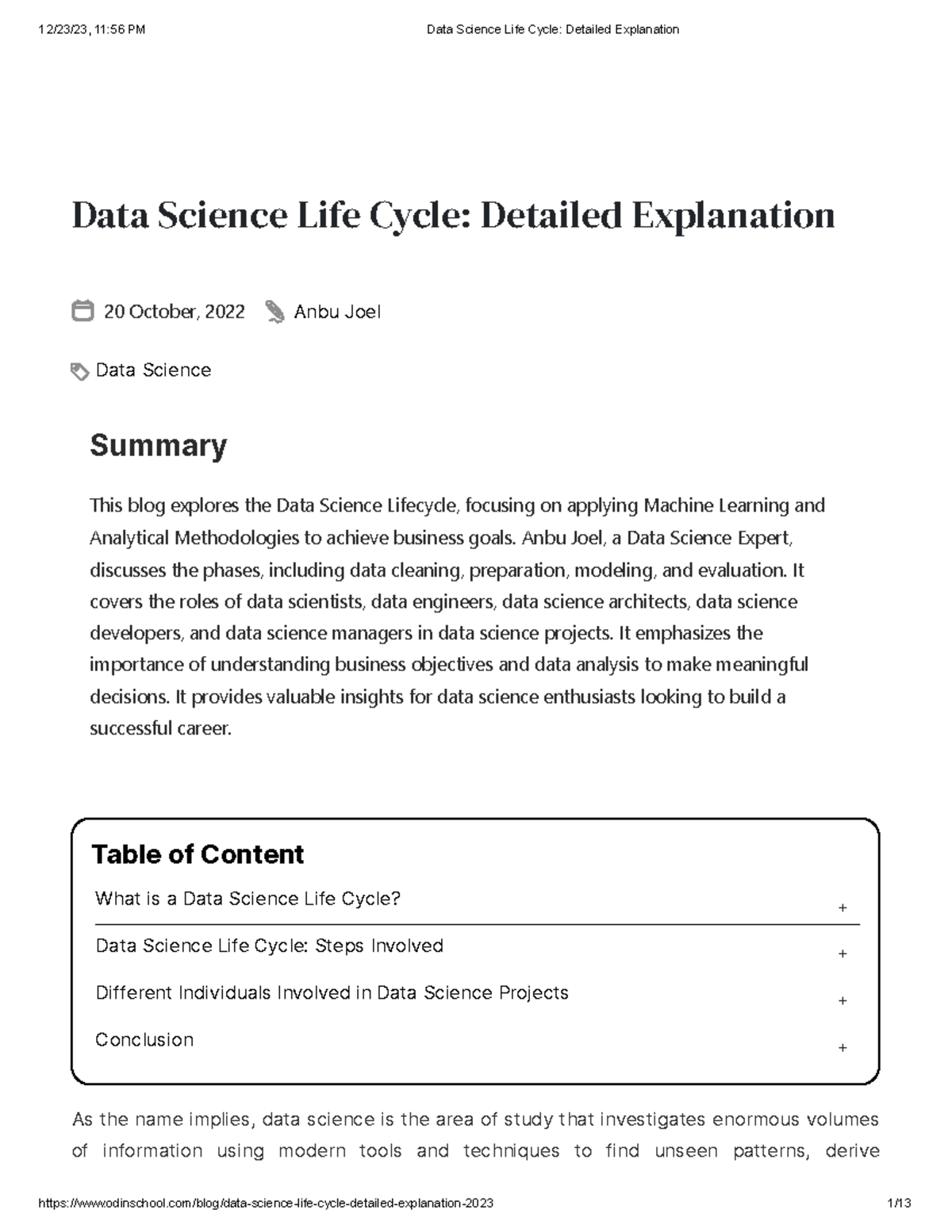 Data Science Life Cycle Detailed Explanation - Anbu Joel, a Data ...