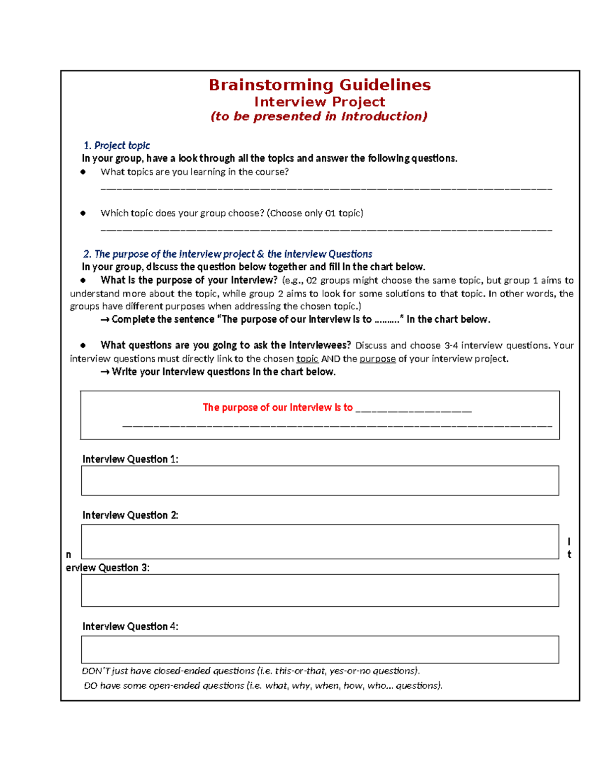 Brainstorming - Project topic 💡 In your group, have a look through all ...