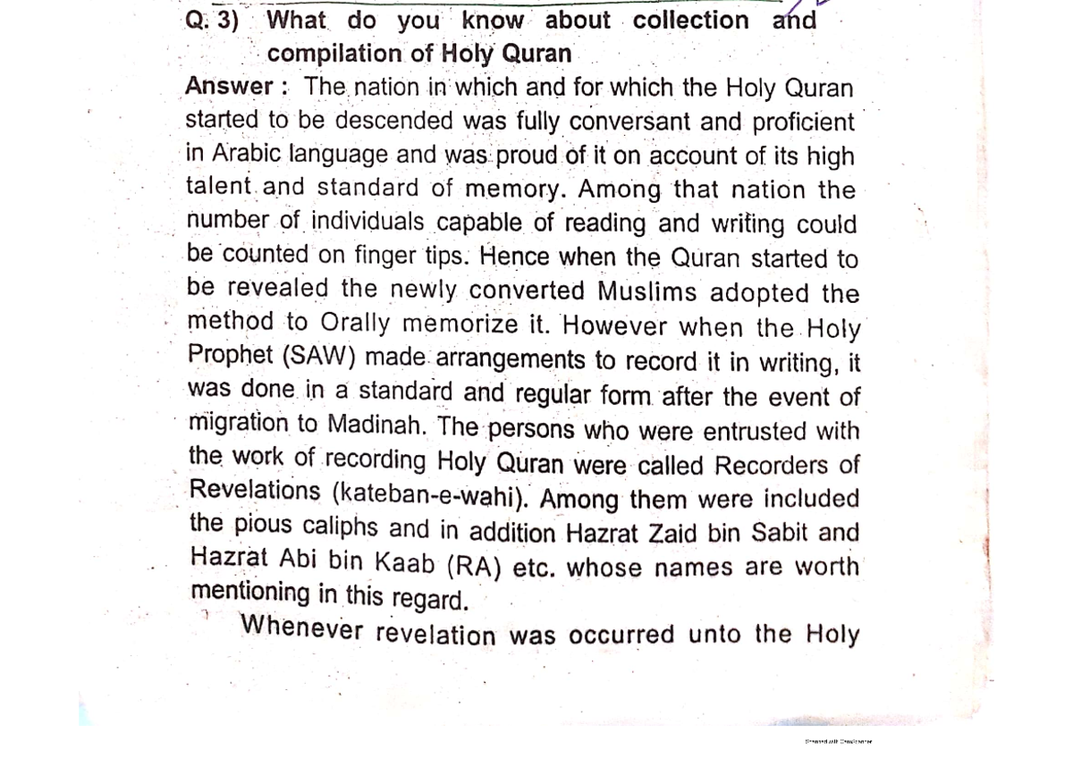 2. Compilation of Holy Quran - management information systems - Studocu