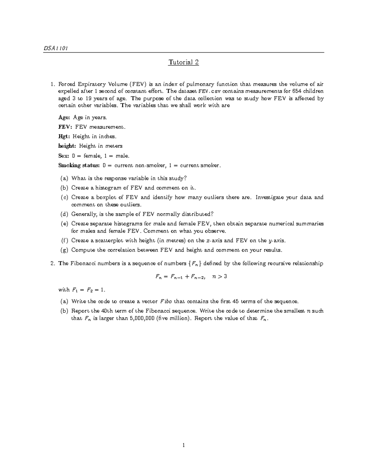 Tutorial 02 qn - CCCCCCCCCCCCCCCCCC - DSA Tutorial 2 Forced Expiratory Volume (FEV) is an index ...