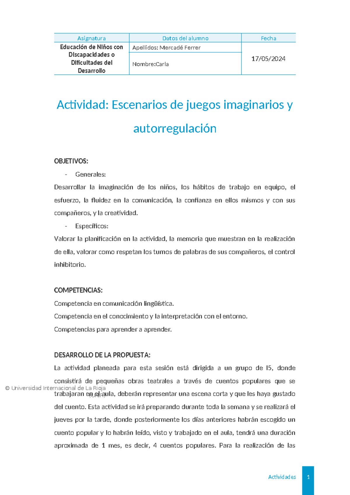 Actividad- Escenarios de juegos imaginarios y autorregulación ...