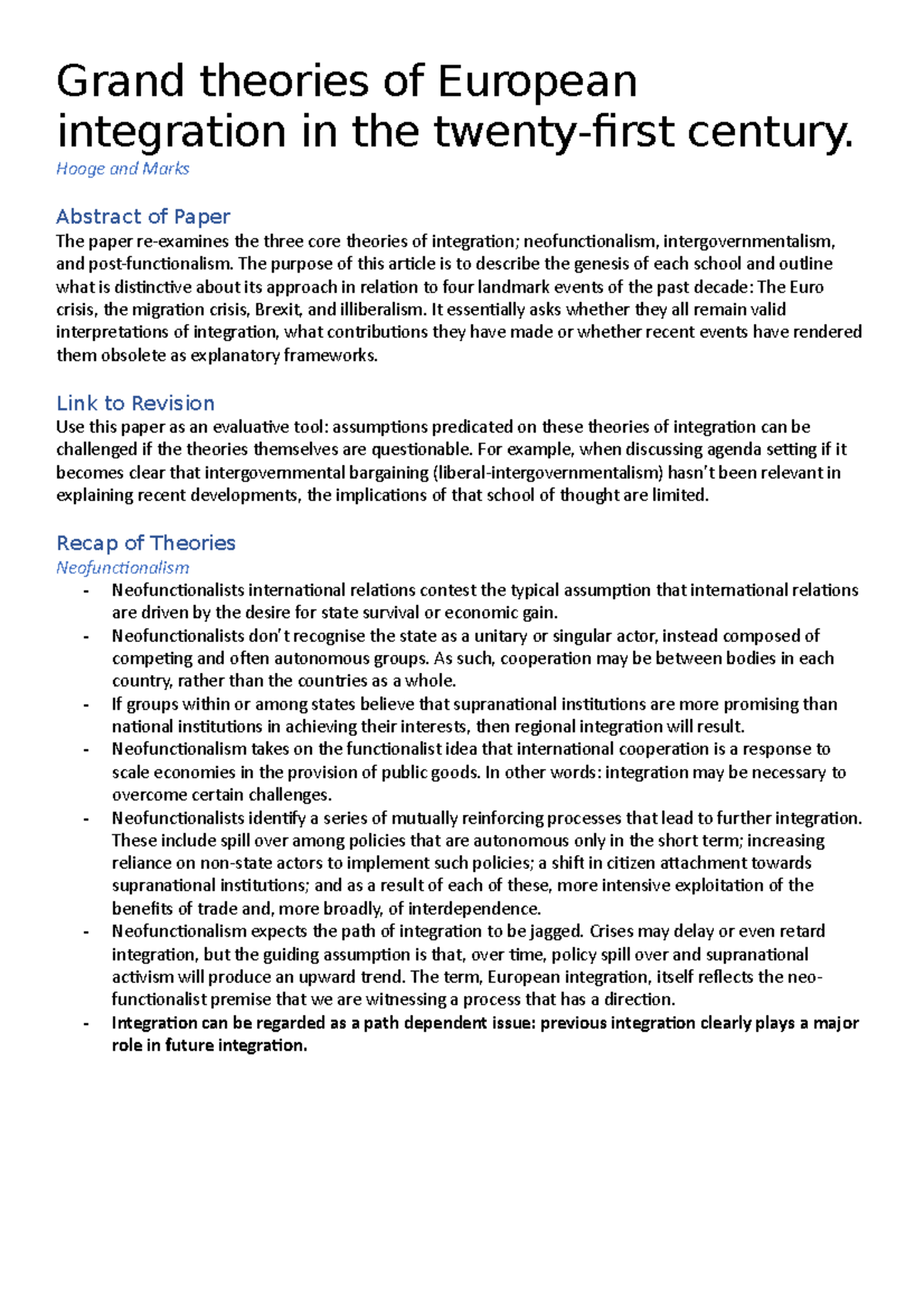 Theories of European Integration - Grand theories of European ...
