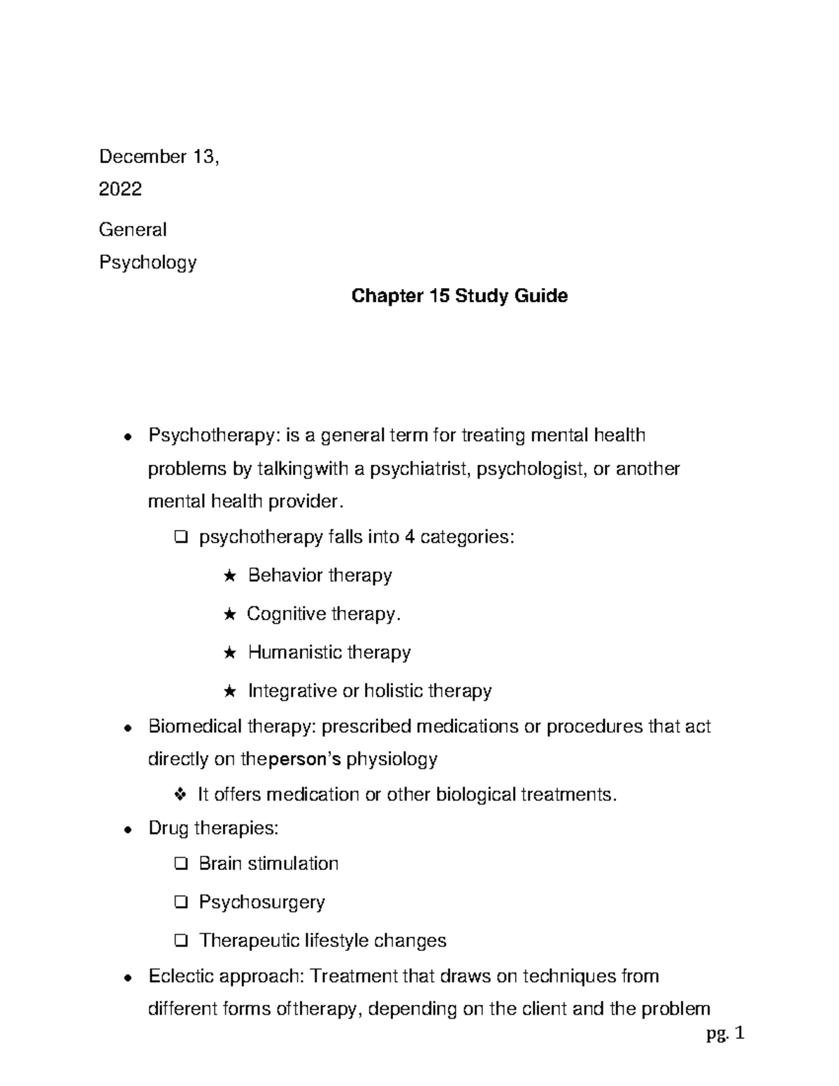 Chapter 15 study guide - December 13, 2022 General Psychology Chapter 15 Study Guide - Studocu