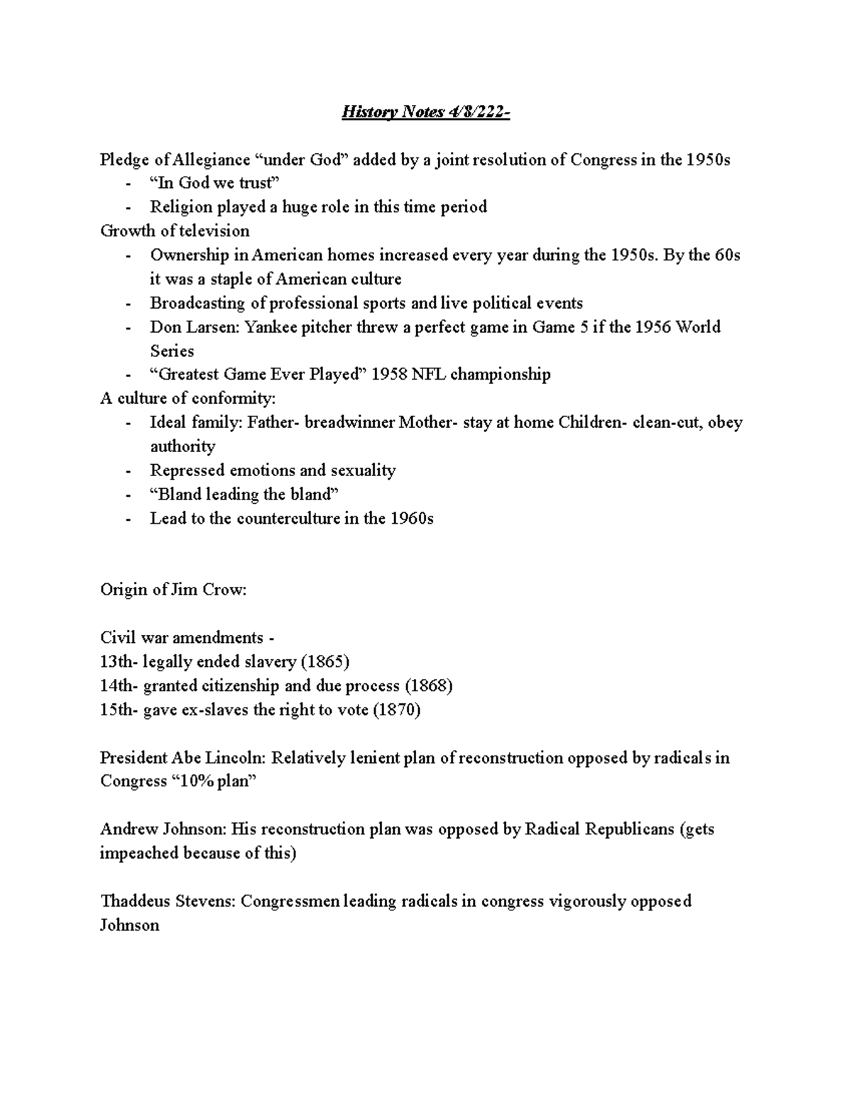 History Notes - By the 60s it was a staple of American culture ...