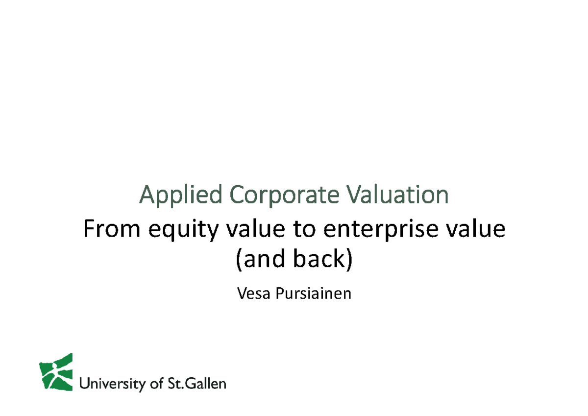 05 - Multiple valuation - Applied Corporate Valuation From equity value ...