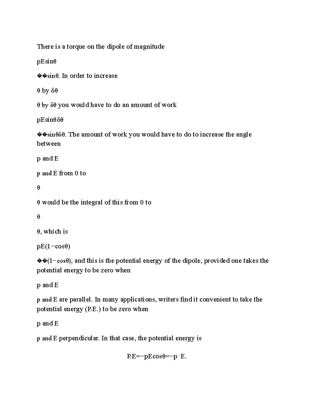 Potential Energy of Dipole - There is a torque on the dipole of ...
