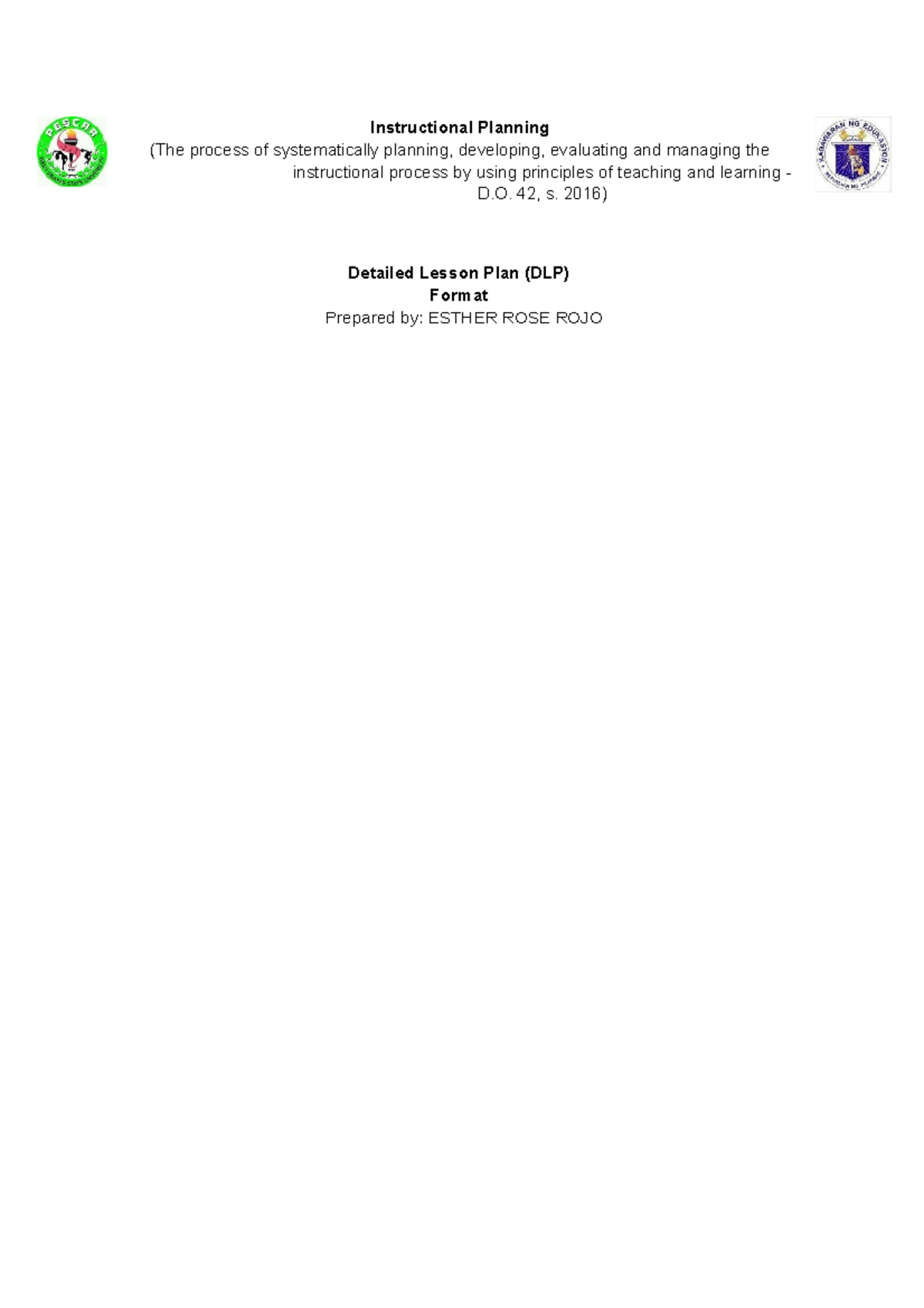 Esther ROJO Detailed Lesson PLAN - Instructional Planning (The process ...