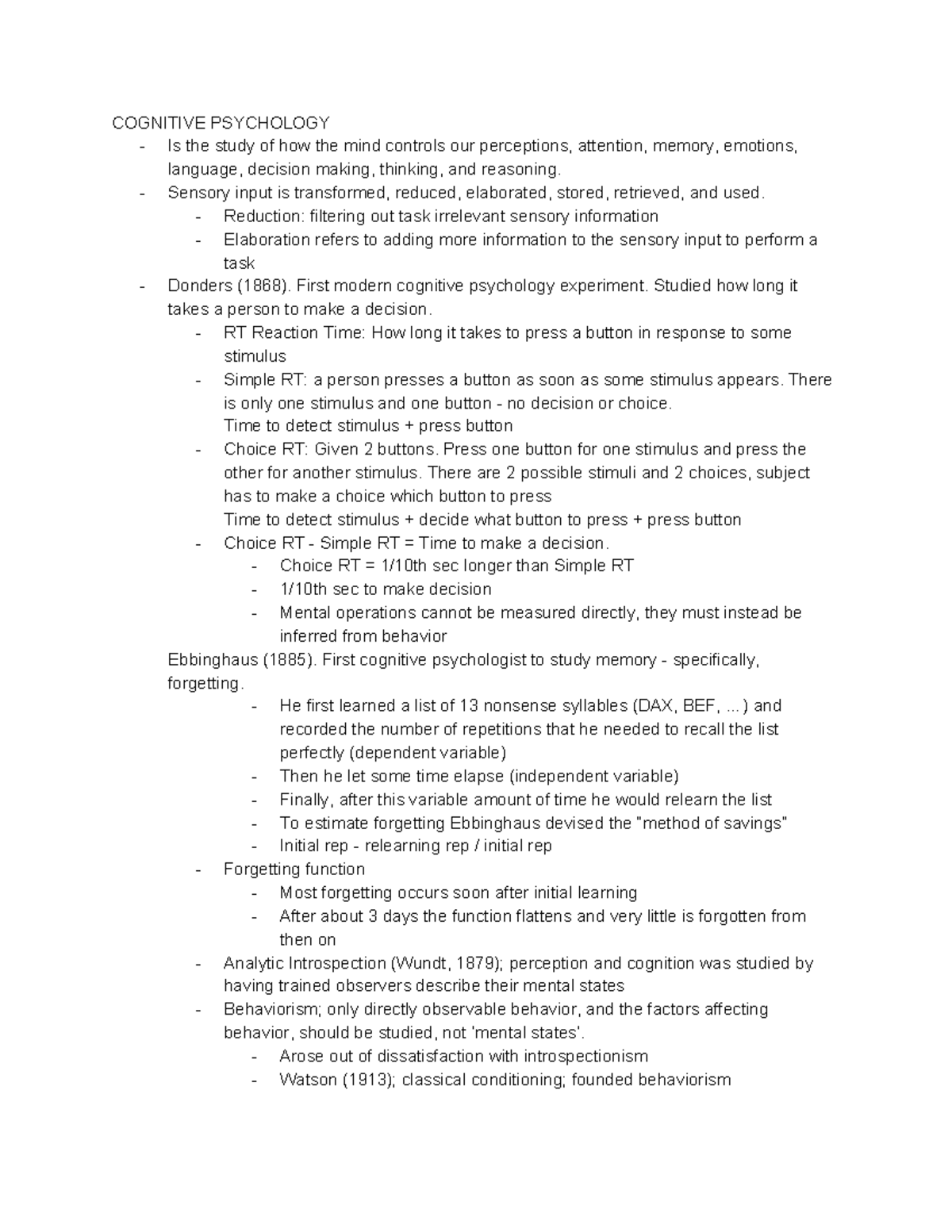Cognitive Psychology - Lecture notes lecture 1 - COGNITIVE PSYCHOLOGY ...