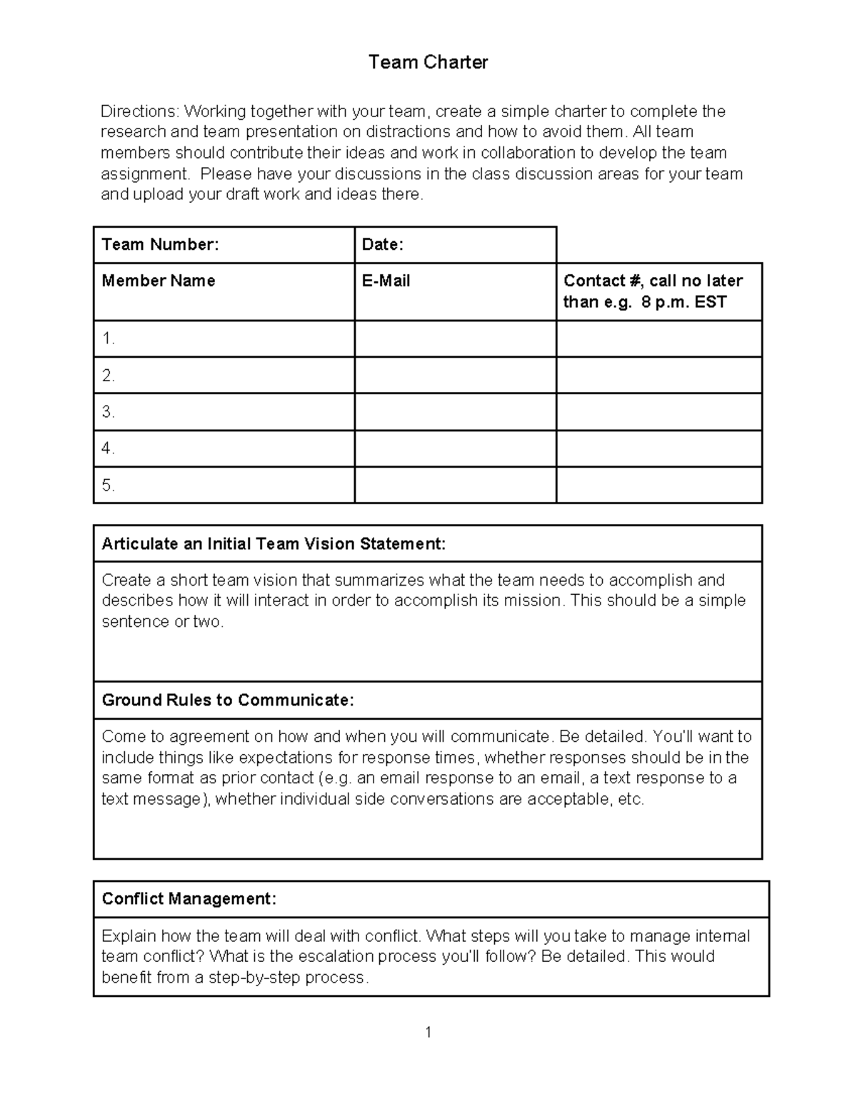 Unit 6 Team Assignment Template - Team Charter Directions: Working ...