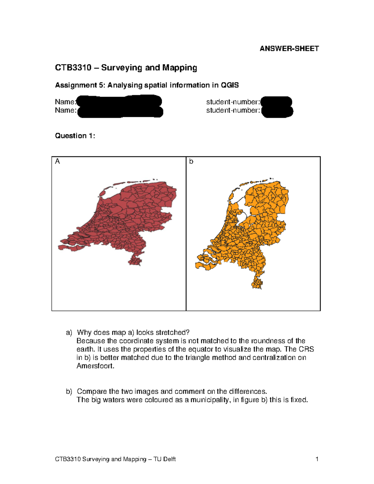 CTB3310 as5 5398681 5398967 - kopie - ANSWER-SHEET CTB3310 – Surveying and Mapping Assignment 5 ...