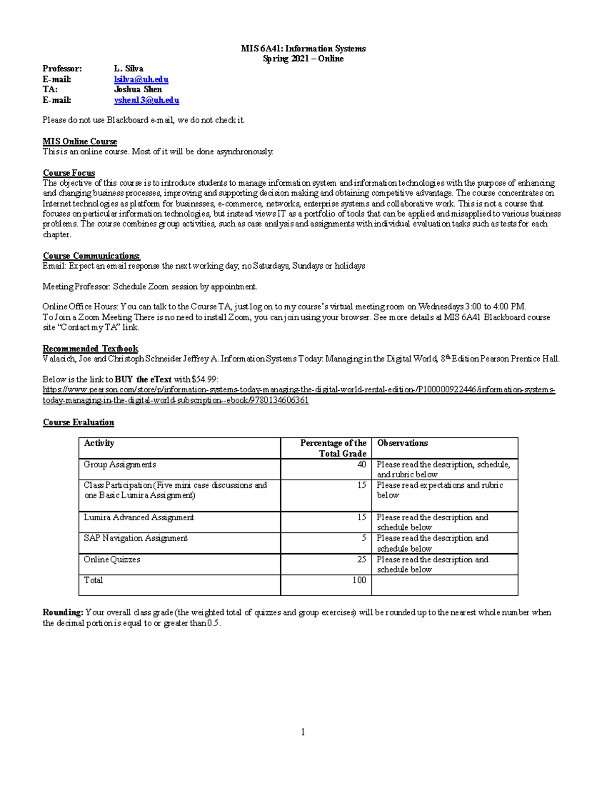 MIS-6A41-Syllabus Spring-2021 Silva - MIS 6A41: Information Systems ...
