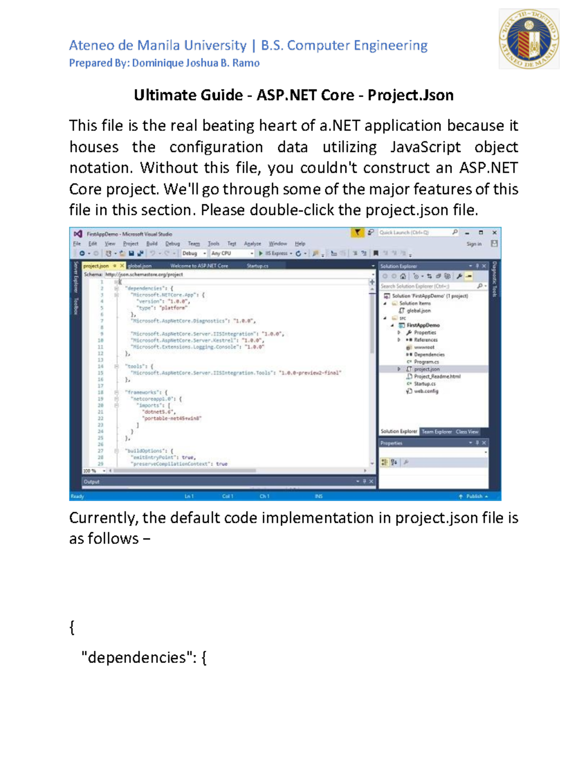 Ultimate Guide - ASP.NET Core - Project - Prepared By: Dominique Joshua B. Ramo Ultimate Guide ...