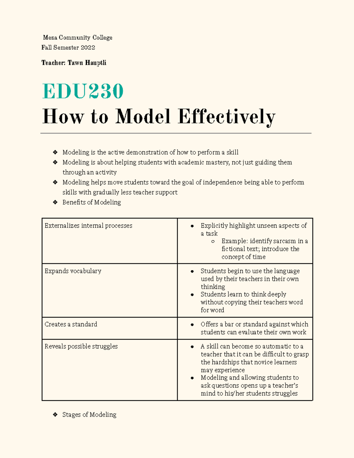 Inspire 12 - how to model effectively lecture - Mesa Community College ...