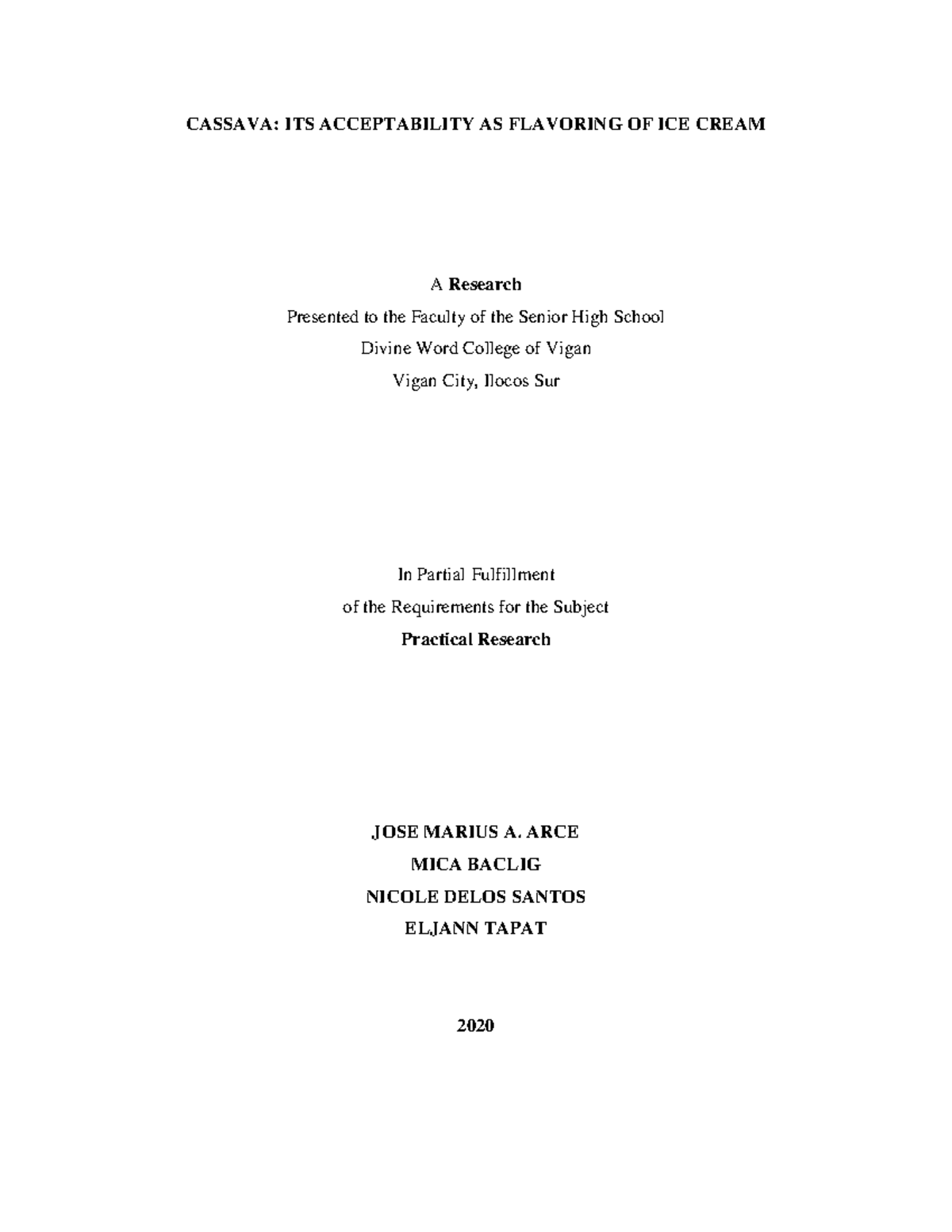 Cassava- Proposal - practice purposes - CASSAVA: ITS ACCEPTABILITY AS ...