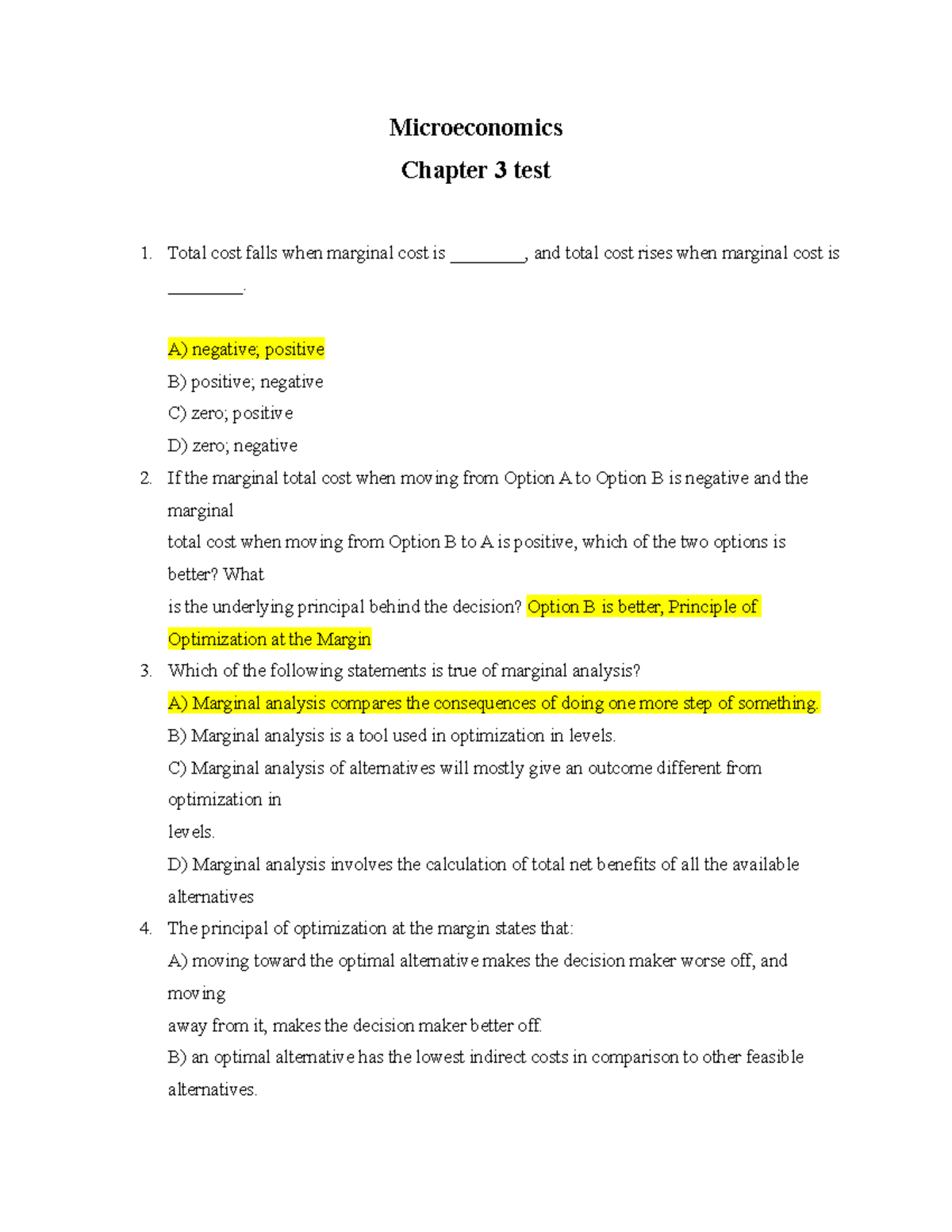 Chapter 3 Microeconomics - Microeconomics Chapter 3 test Total cost ...