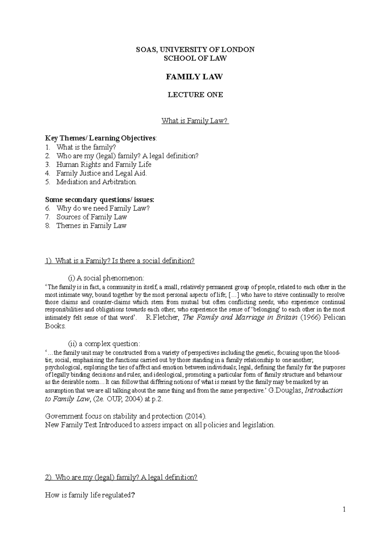 Lecture 1 Handout - What is family law - SOAS, UNIVERSITY OF LONDON ...